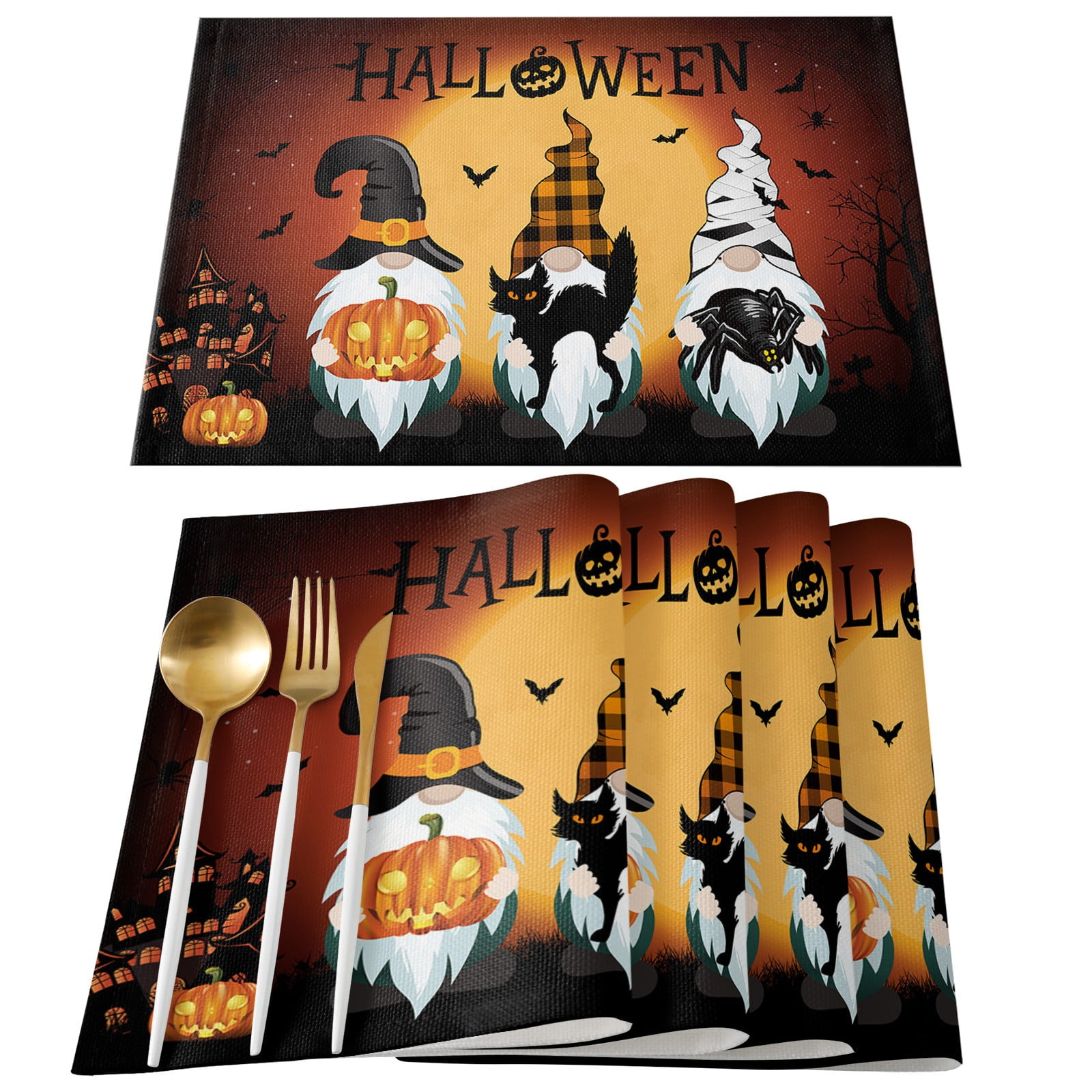 Happy Halloween Fall Pumpkin Placemats Table Mats Set of 1 Spooky Ghost ...