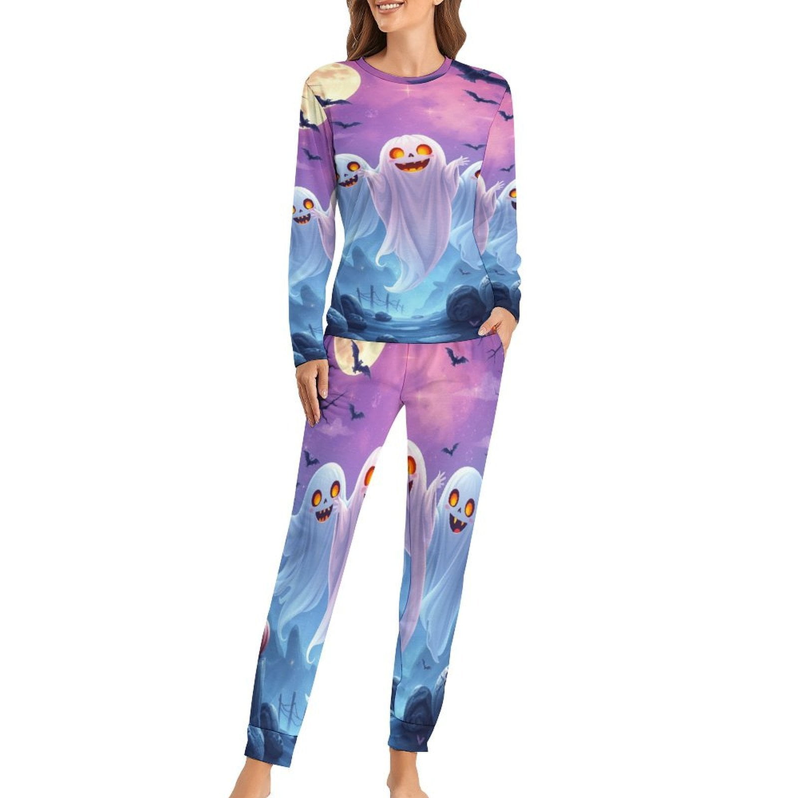Happy Halloween Friendly Ghosts Flying Pajamas 2 Pieces Pajama Sets ...