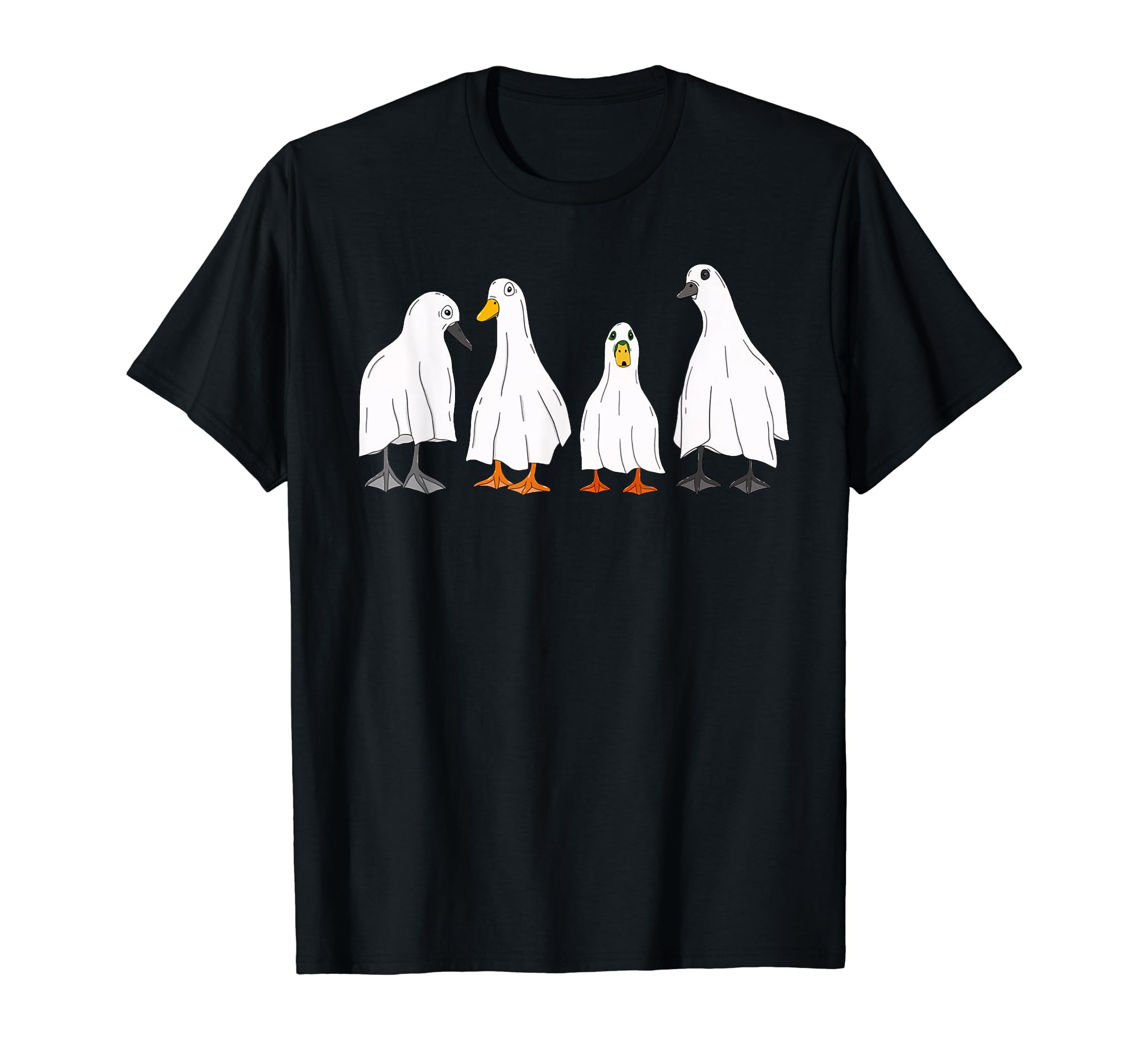 Happy Halloween Funny Ghost Duck Costume Retro Spooky Season Black T ...