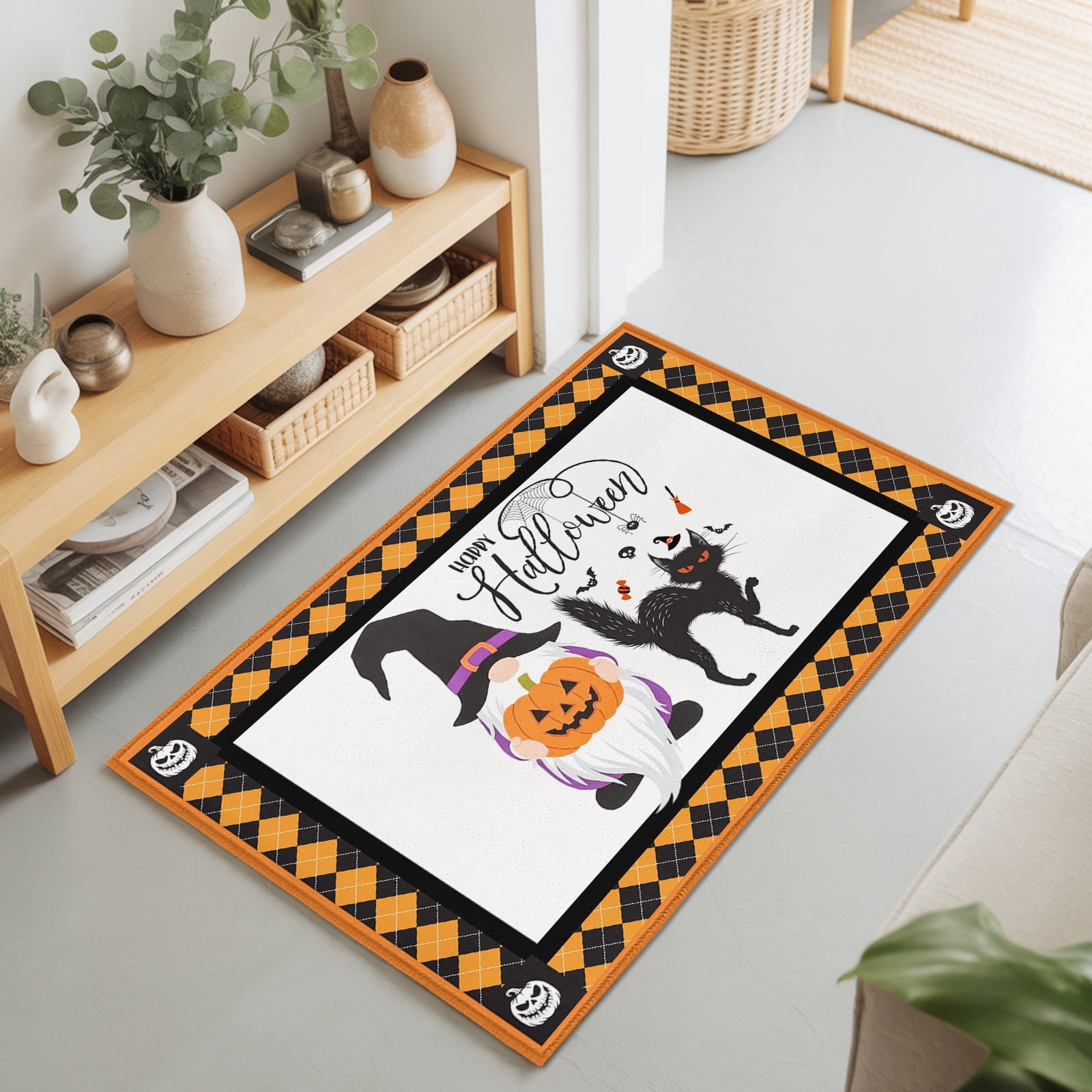 Happy Halloween Gnome Cat Rectangle Area Rug 2x3ft,Living Room Rug Non ...