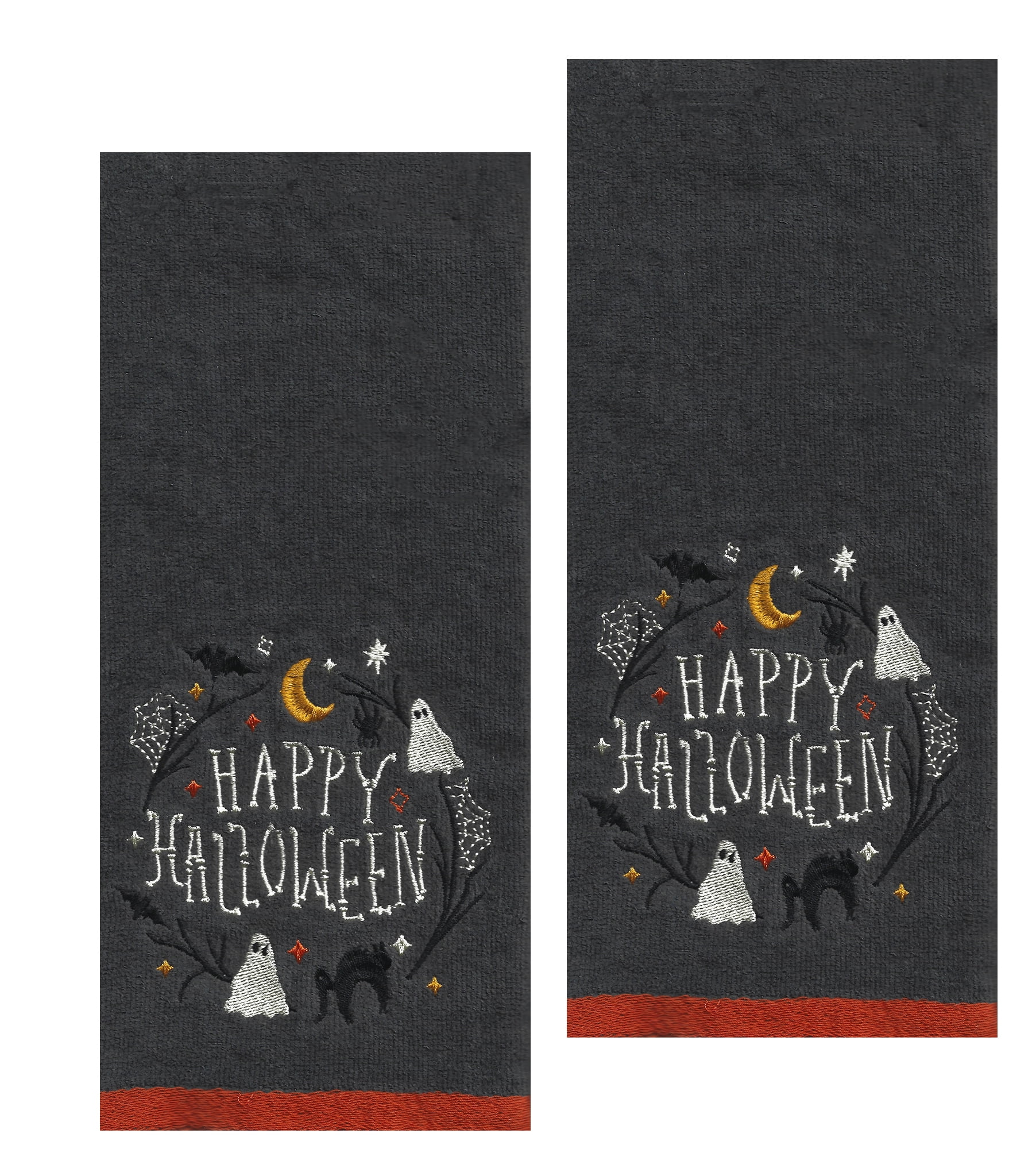 Happy Halloween Gray Bath Hand Towels, 2 Piece Set, Ghosts Cat Moon ...