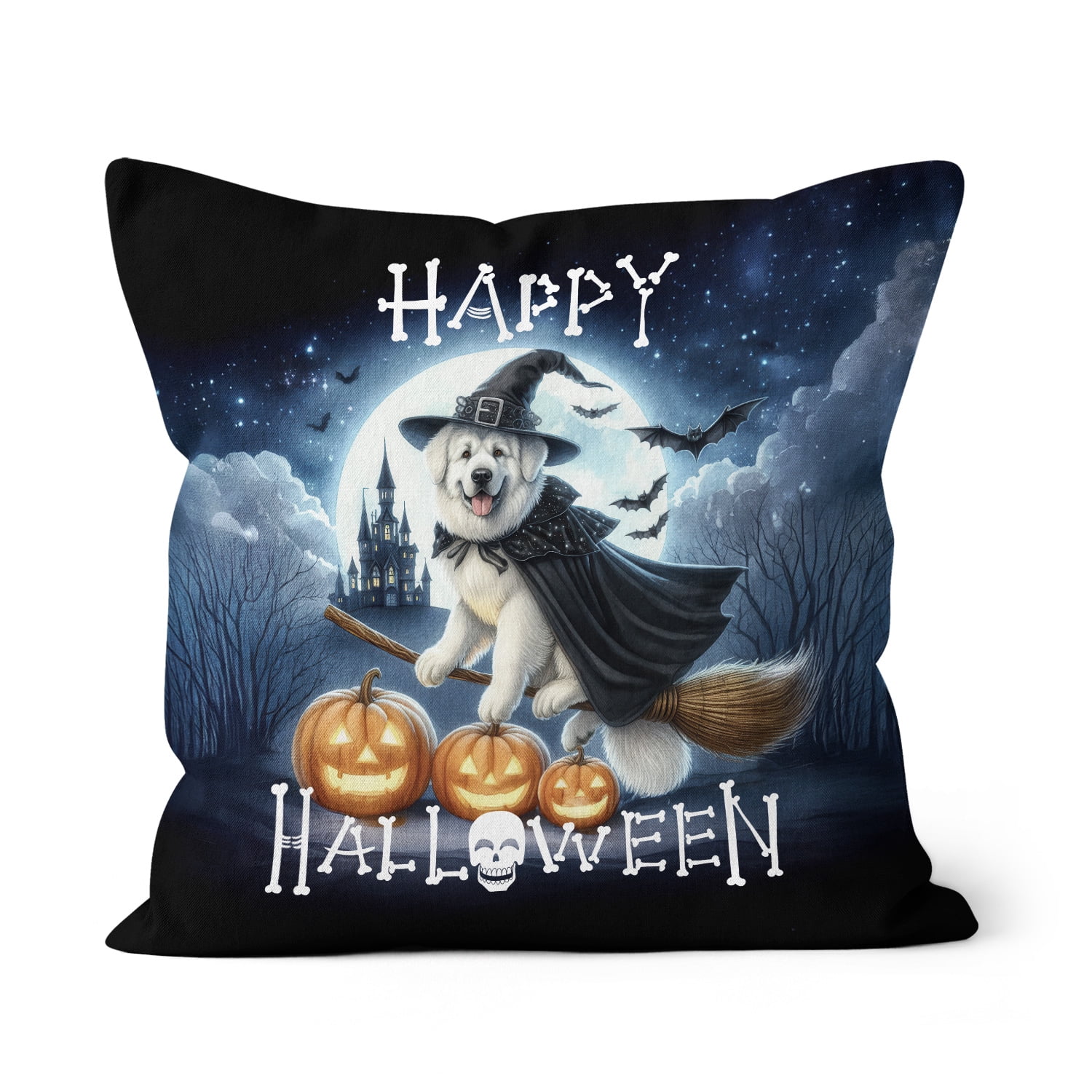 Happy Halloween Great Pyrenees Witch Pumpkins Bats Pillow Cushion ...