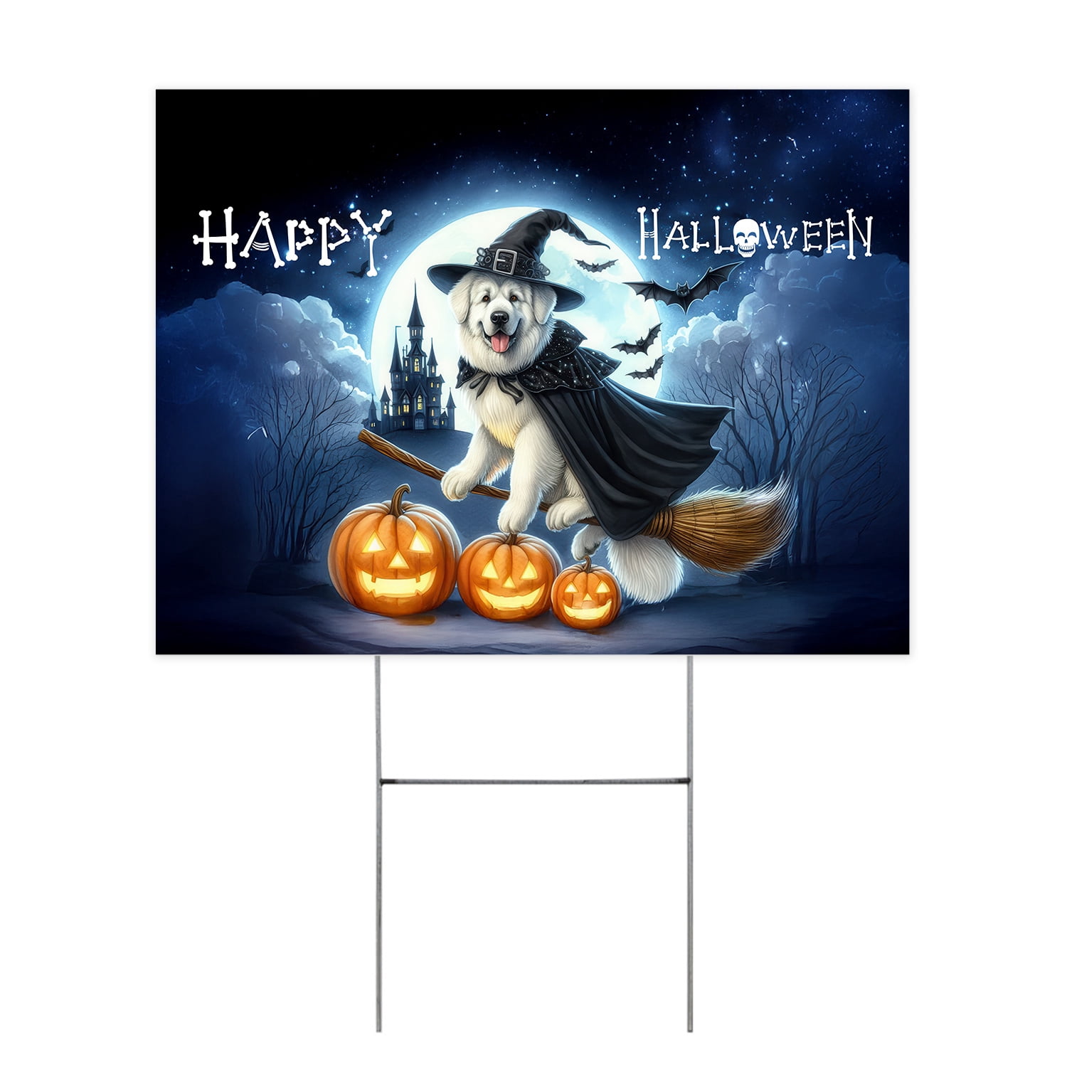 Happy Halloween Great Pyrenees Witch Pumpkins Bats Yard Sign Pyr Dog ...