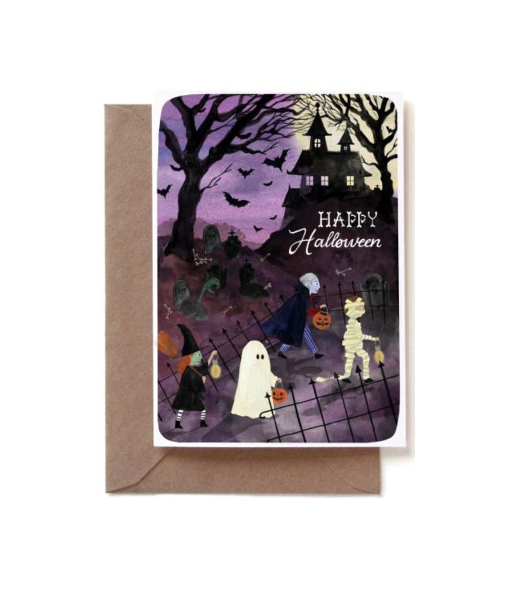 Happy Halloween Greeting Card – Spooky Design with Ghosts and Ghouls ...