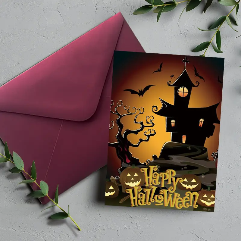Happy Halloween Greeting Card – Spooky Haunted House Design with Jack-o ...
