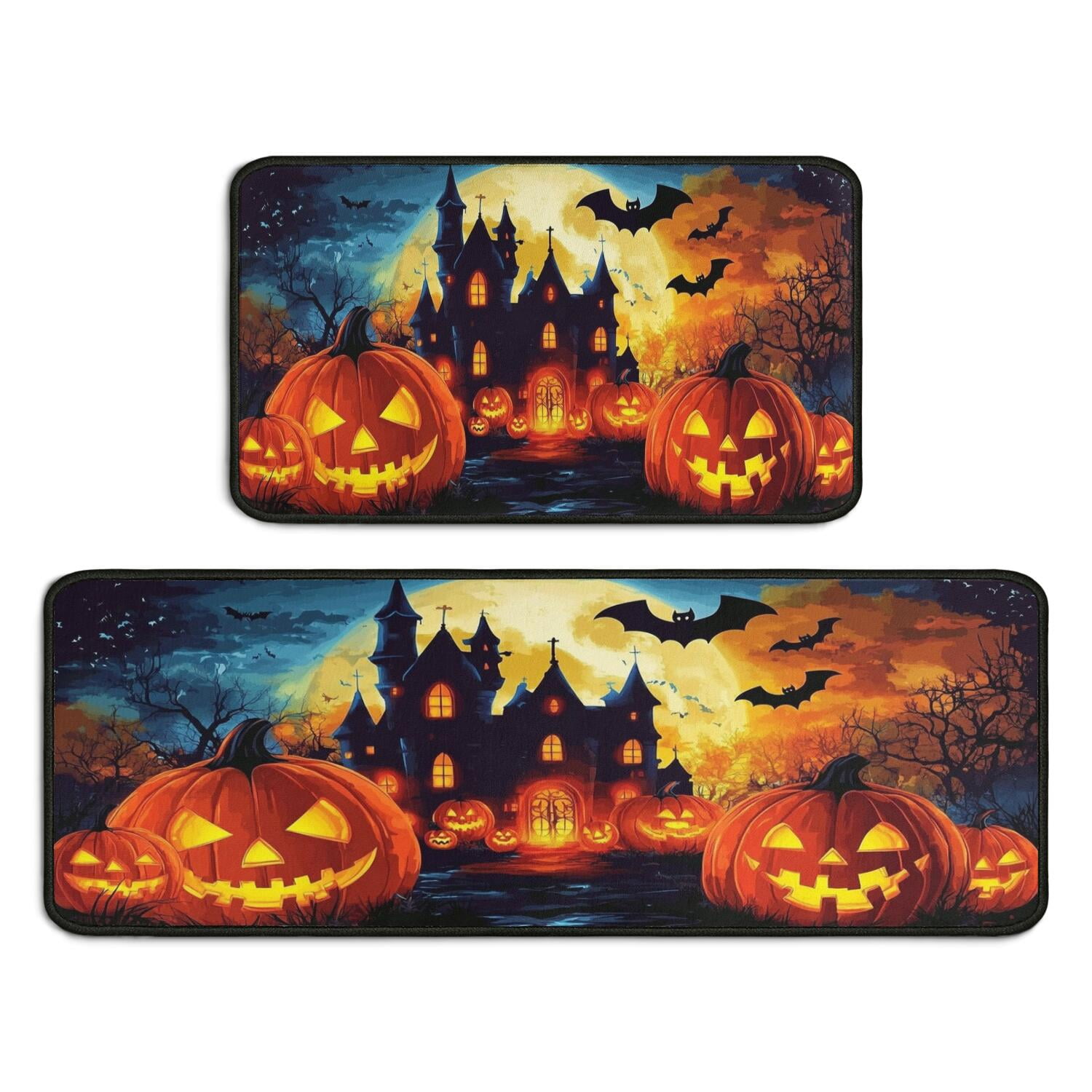 Happy Halloween Kitchen Rugs Sets Of 2 Halloween Horror Orange Pumpkin ...