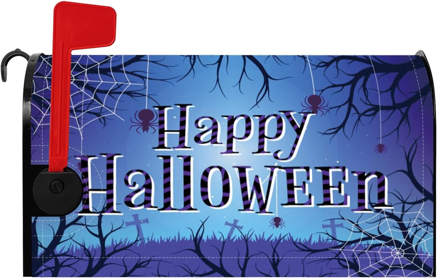 Happy Halloween Mailbox Cover Blue Night Dead Tree Spooky Graveyard ...