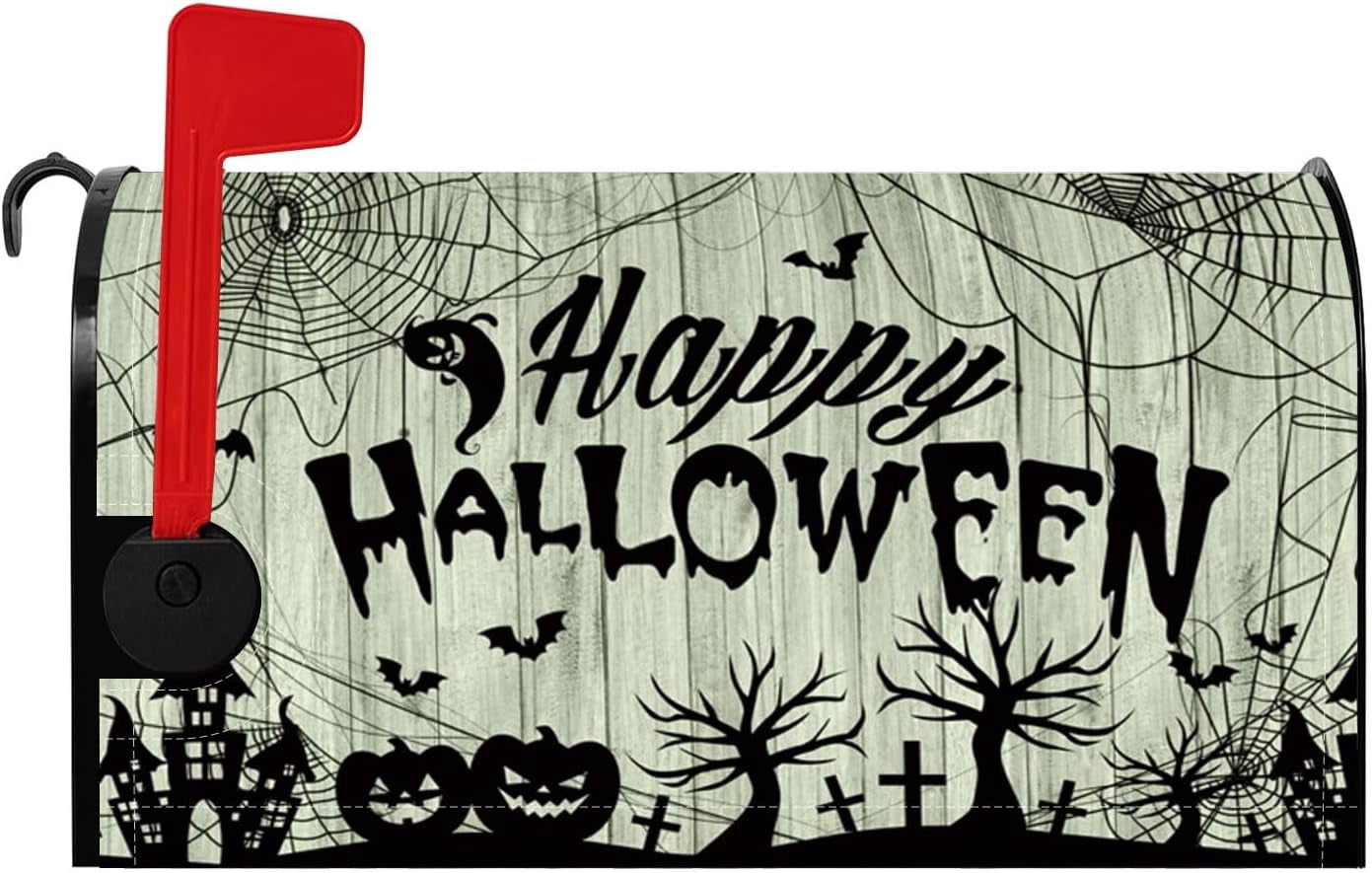 Happy Halloween Mailbox Cover Wooden Striped Spider Web Castle ...