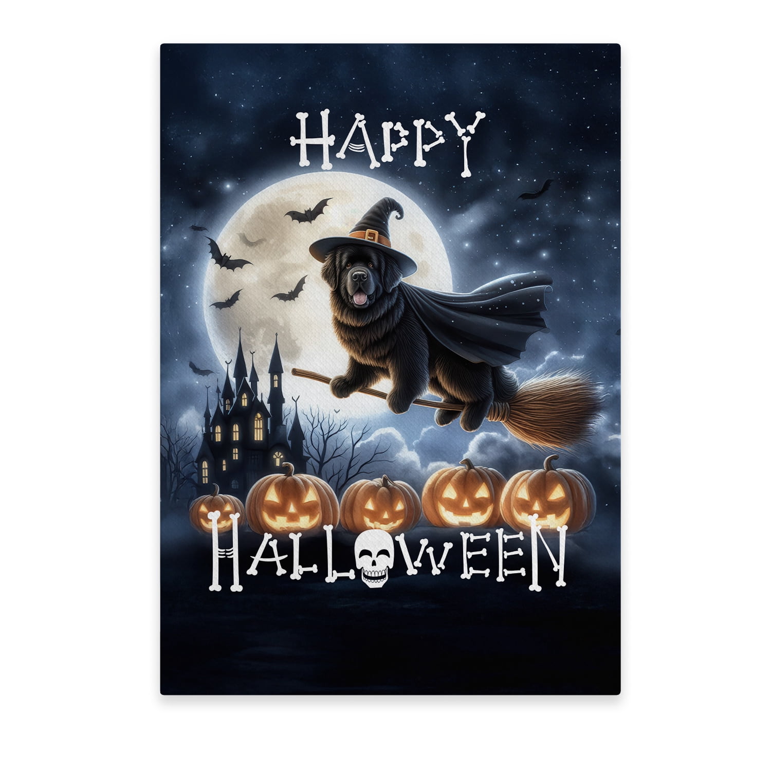 Happy Halloween Newfoundland Witch Pumpkins Bats Vertical Matte Canvas ...