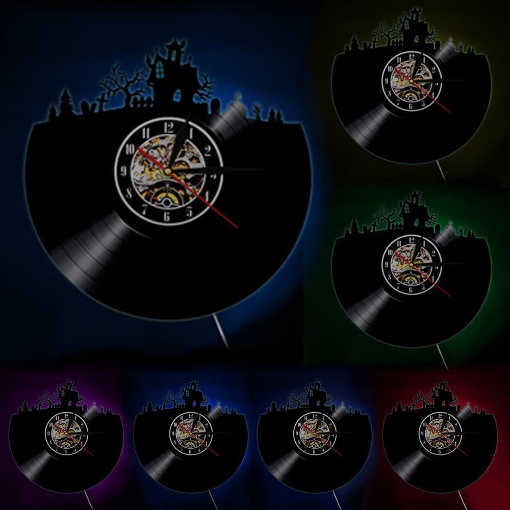 Happy Halloween Night Wall Decorative Vinyl Record Wall Clock Skull ...