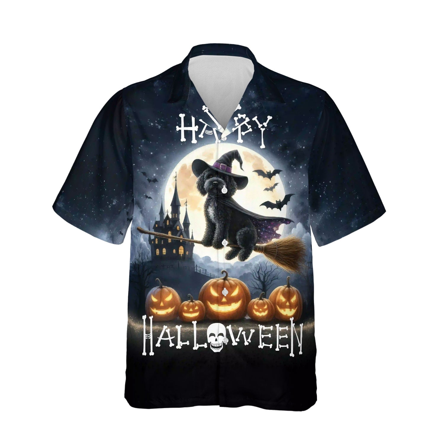 Happy Halloween Portuguese Water Dog Witch Pumpkins Bats Hawaiian Shirt ...