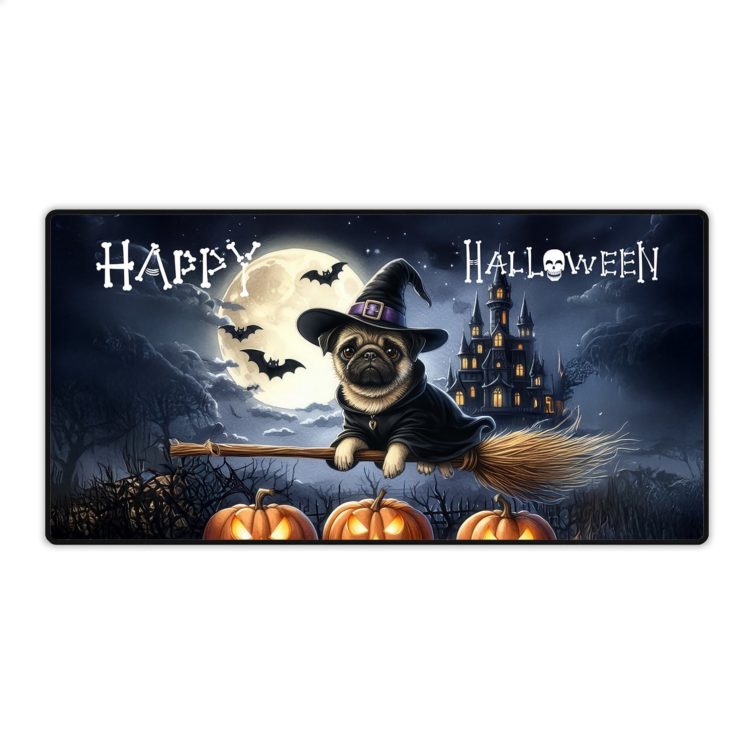 Happy Halloween Pug Witch Pumpkins Bats Desk Mat Full Keyboard Mouse ...