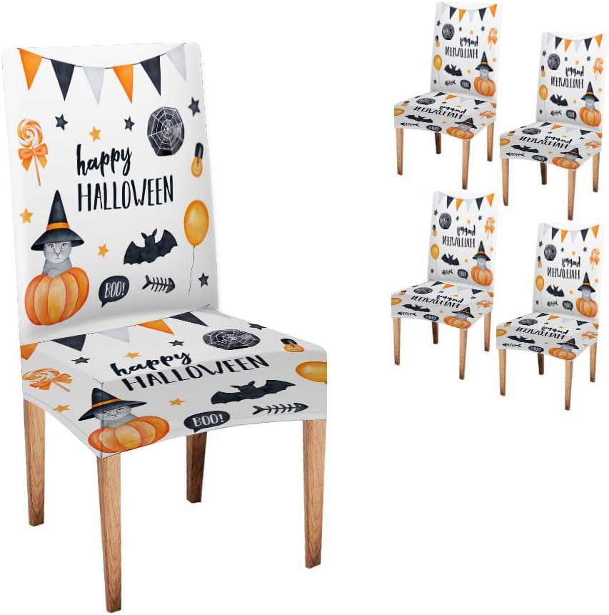 Happy Halloween Pumpkin Chair Covers for Dining Set of 4 Kitchen ...