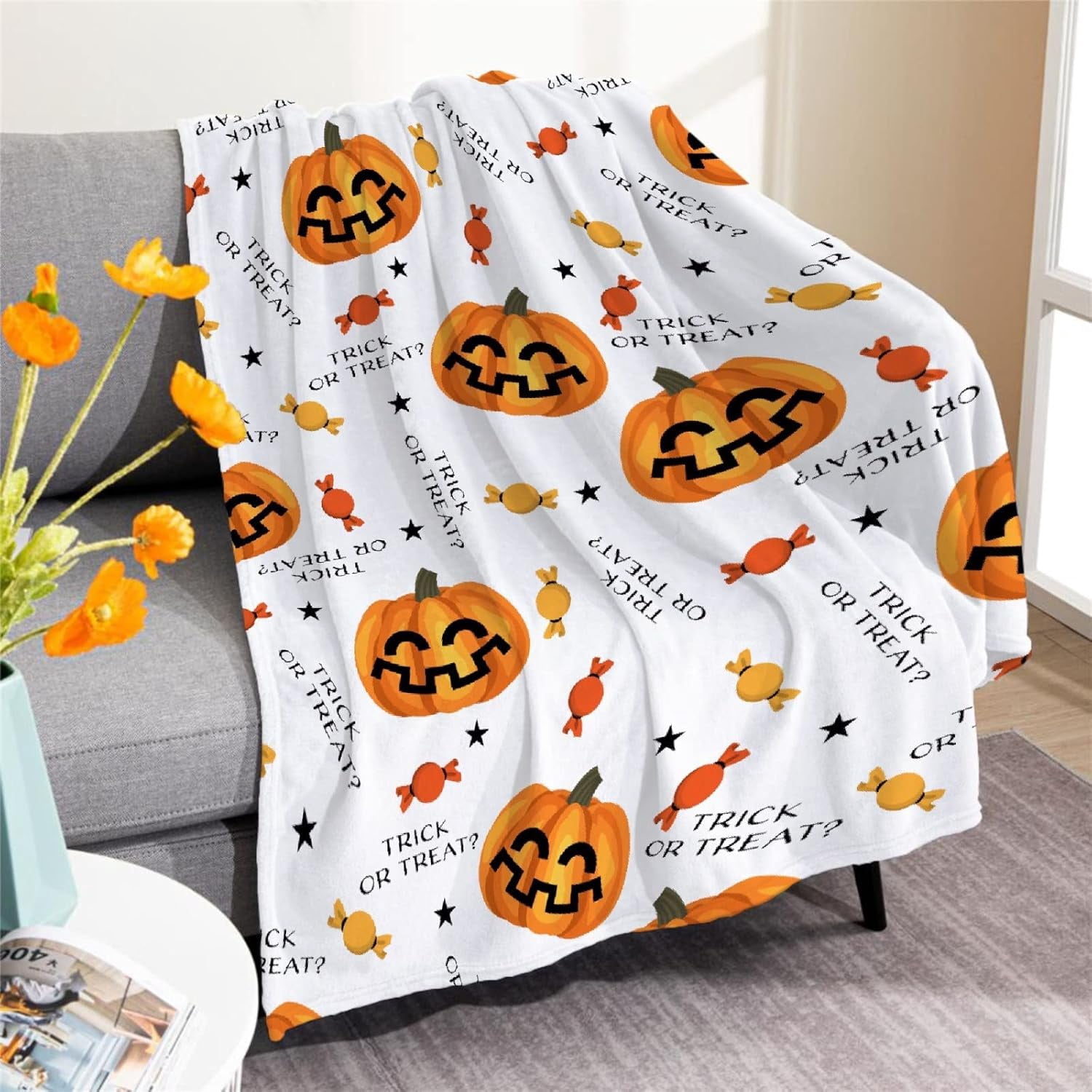 Happy Halloween Pumpkin Trick or Treat Blanket Throw Lightweight Super ...