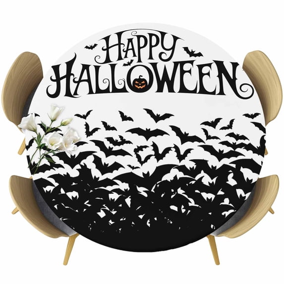 Happy Halloween Round Tablecloth, Fitted Table Cover with Elastic for ...