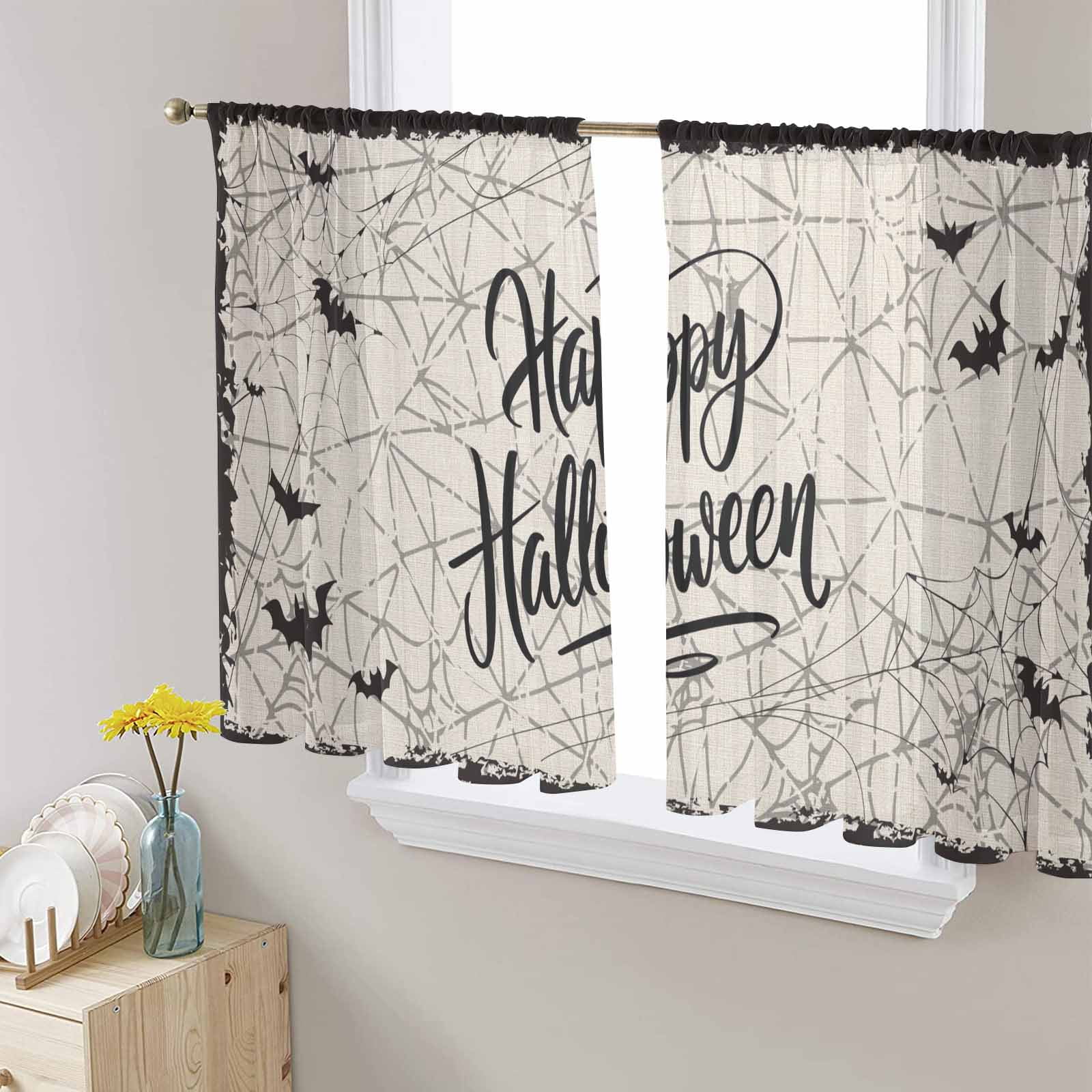 Happy Halloween Semi Sheer Curtains 54 Inch Length 2 Panels Set, Beige ...