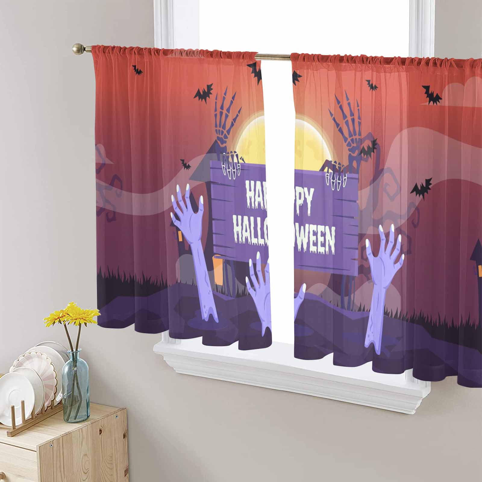 Happy Halloween Sheer Curtains 54 Inches Length 2 Panels Set, Window ...