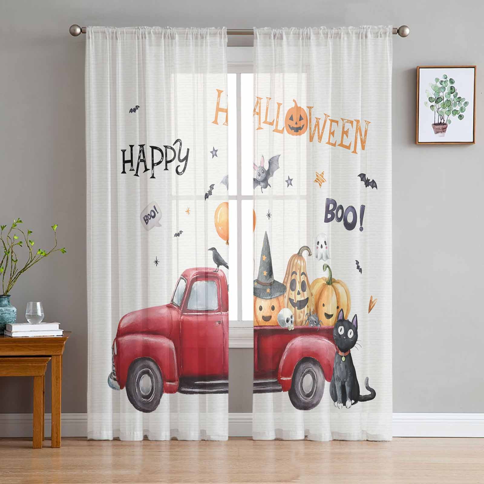 Happy Halloween Sheer Curtains 63 Inches Length 2 Panels Set, Window ...