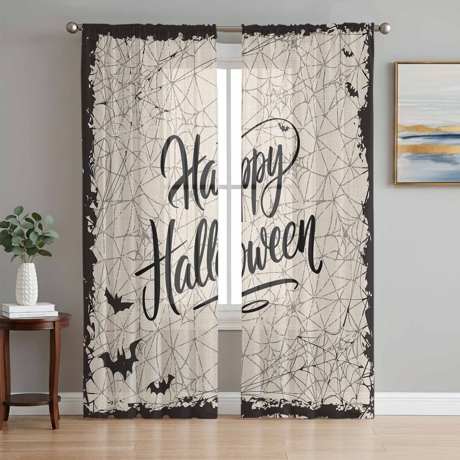 Happy Halloween Sheer Curtains 72 Inch Length 2 Panels for Living Room ...