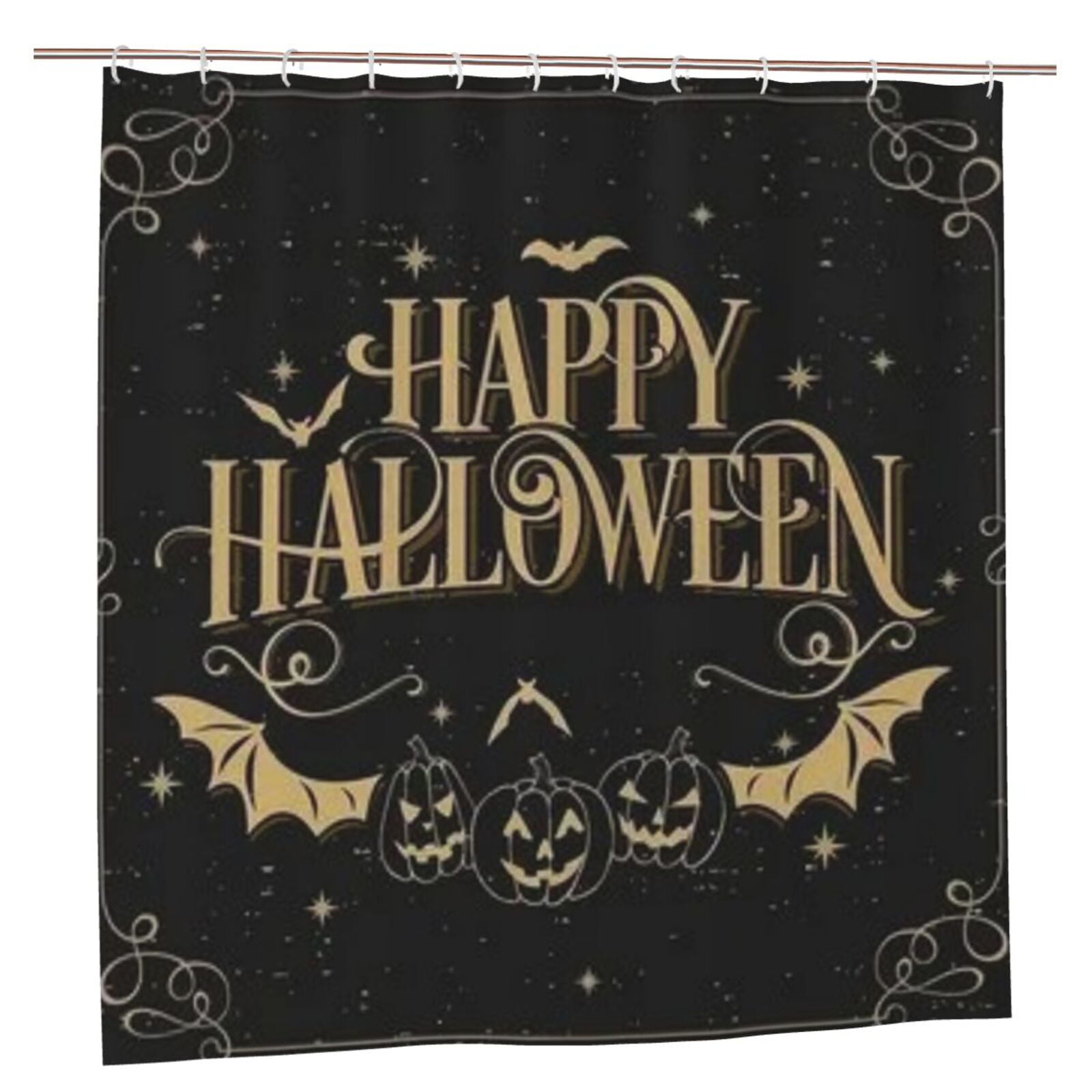 Happy Halloween Shower Curtains For Bathroom Spooky Bat Pumpkin Shower