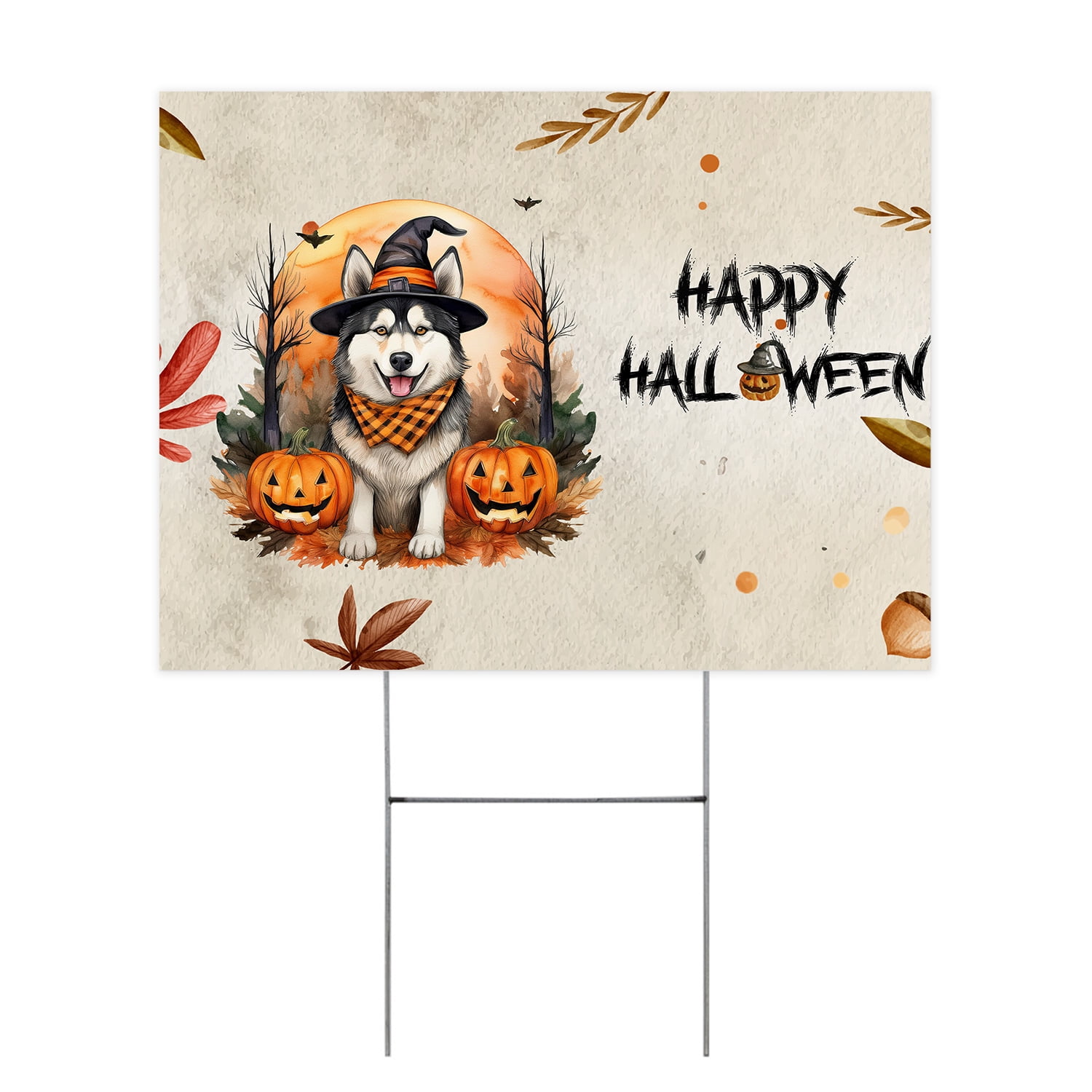 Happy Halloween Siberian Husky Witches Hat Pumpkin Carving Yard Sign ...