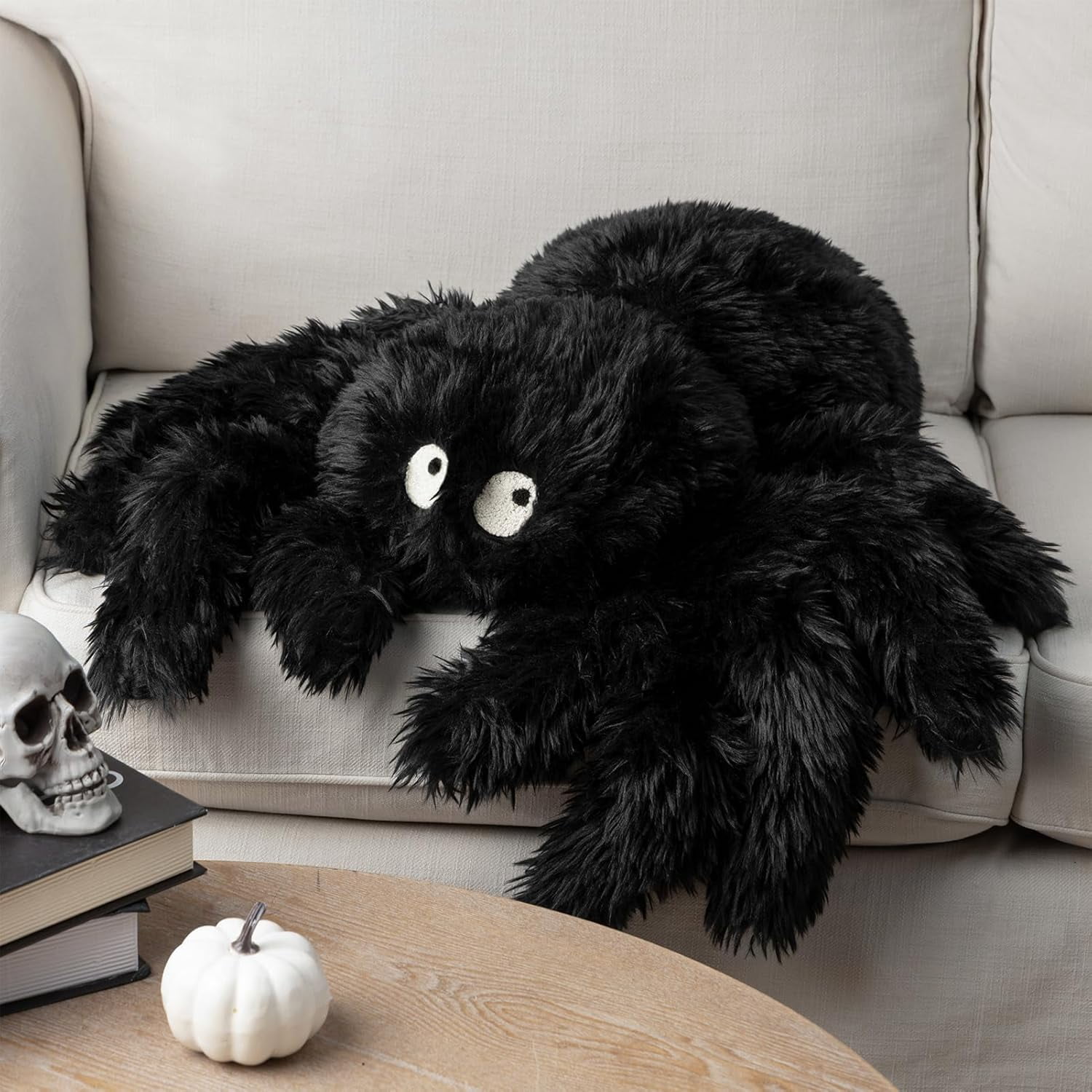 Happy Halloween Spider Shaped Throw Pillow, Faux Fur Fluffy Tarantula Shaped Halloween Cushion ...