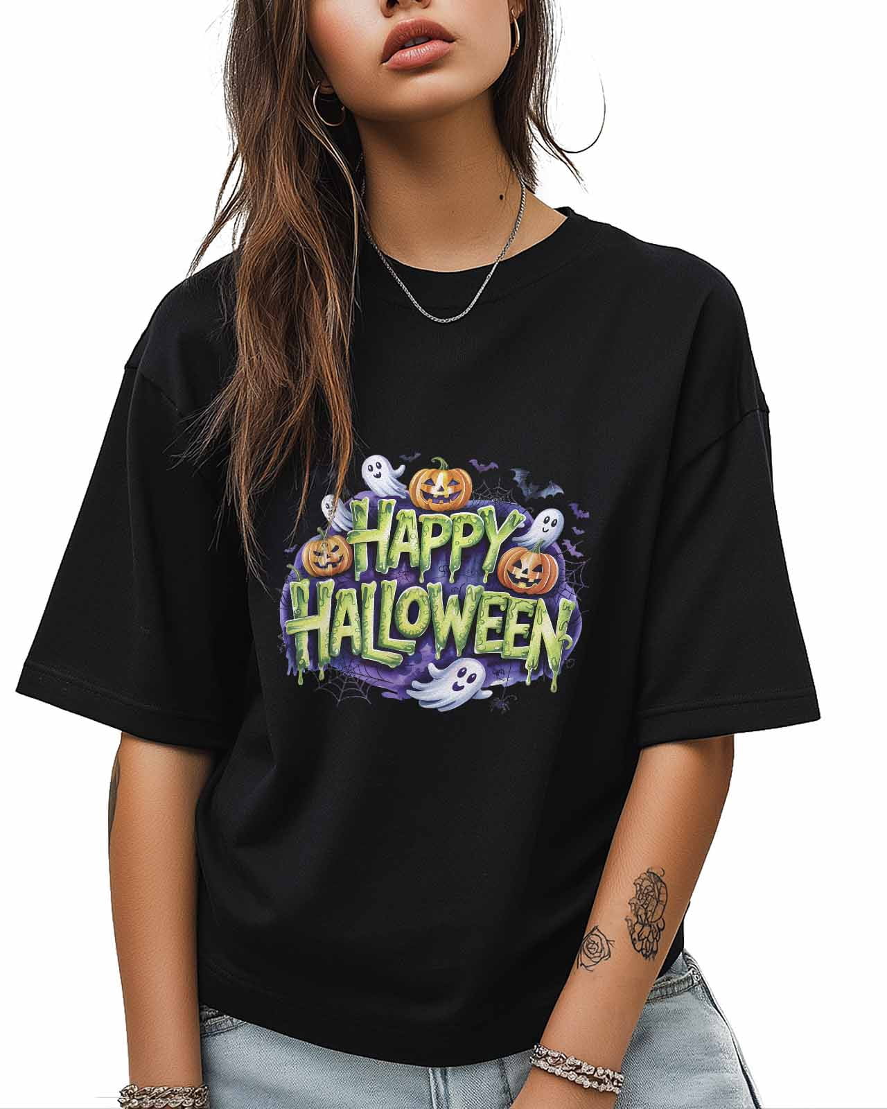 Happy Halloween T Shirts for Women Short Sleeve Cotton Crewneck T-Shirt ...