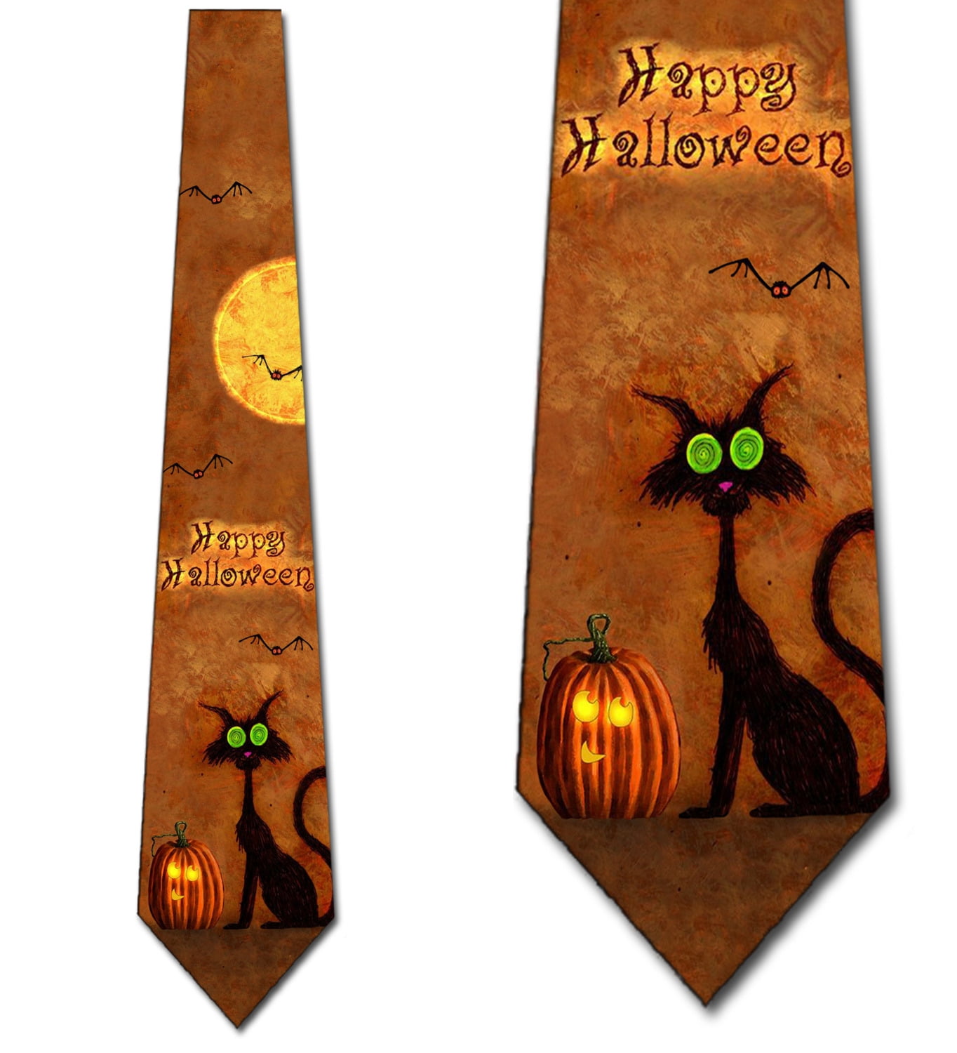 Happy Halloween Ties Black Cat Mens Pumpkin Necktie by Three Rooker ...
