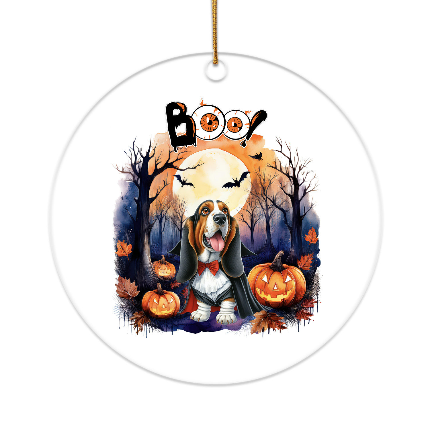 Happy Halloween Vampire Basset Hound BOO with Pumpkins Fun and Spooky ...