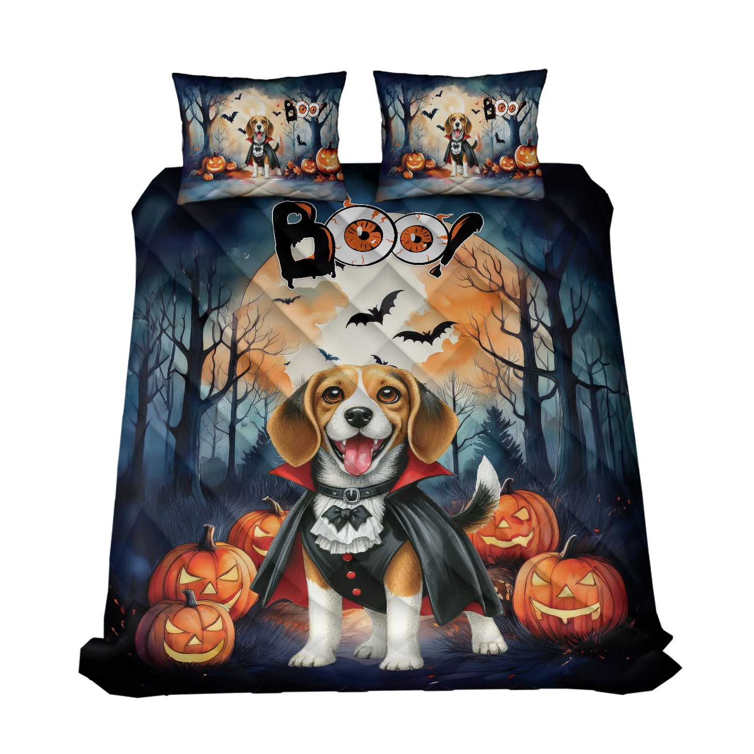 Happy Halloween Vampire Beagle BOO with Pumpkins Fun and Spooky Quilt ...