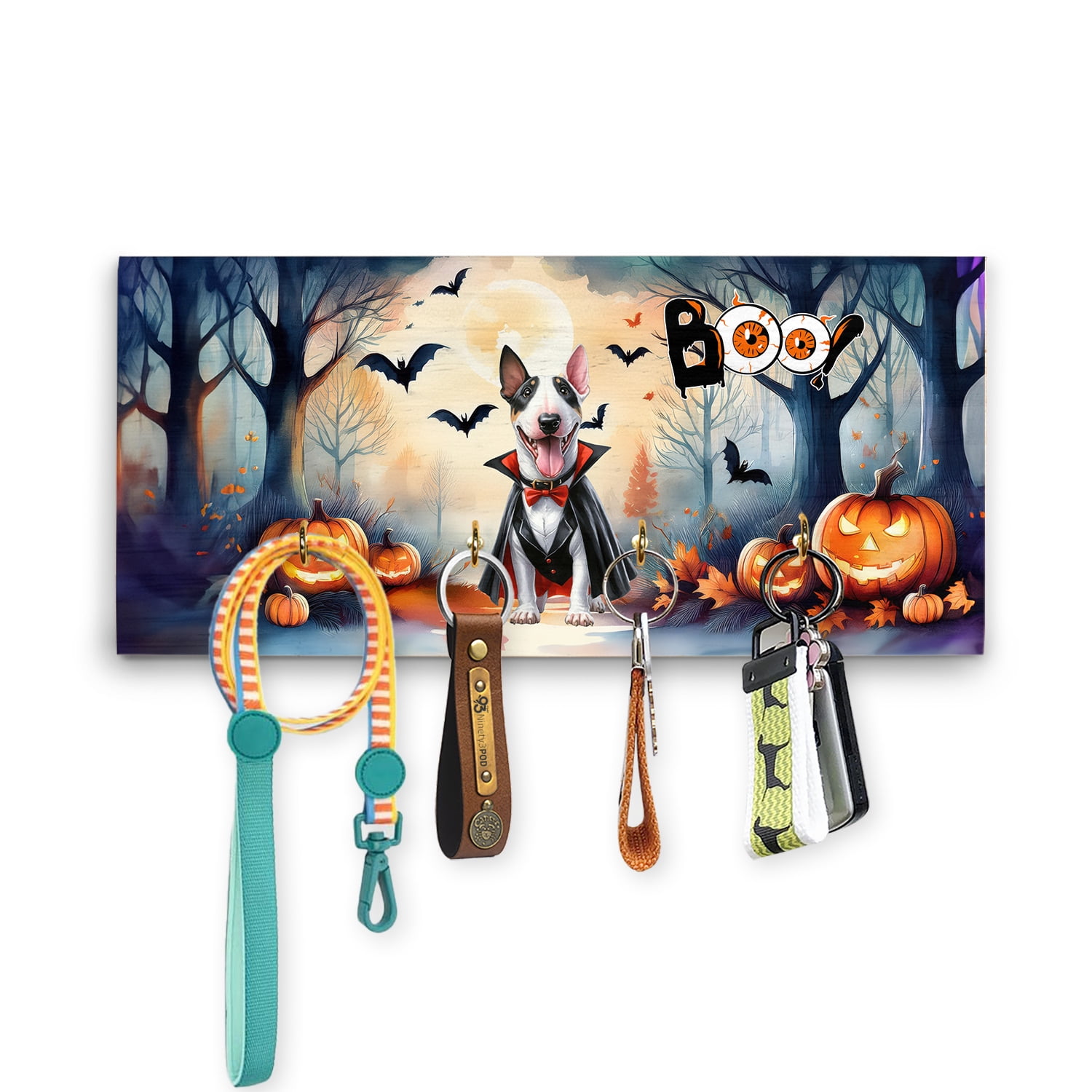 Happy Halloween Vampire Bull Terrier BOO with Pumpkins Fun and Spooky ...