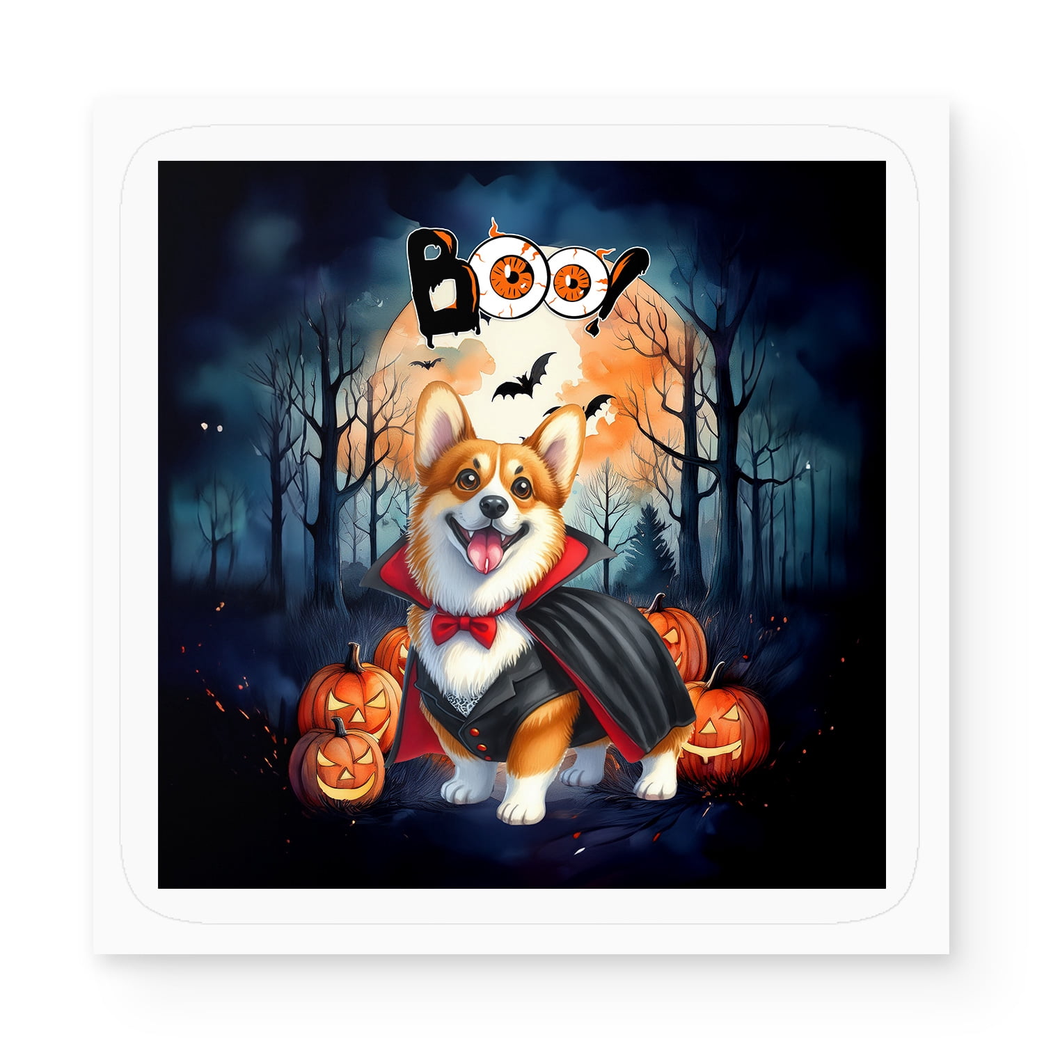Happy Halloween Vampire Corgi BOO with Pumpkins Fun and Spooky Vinyl ...
