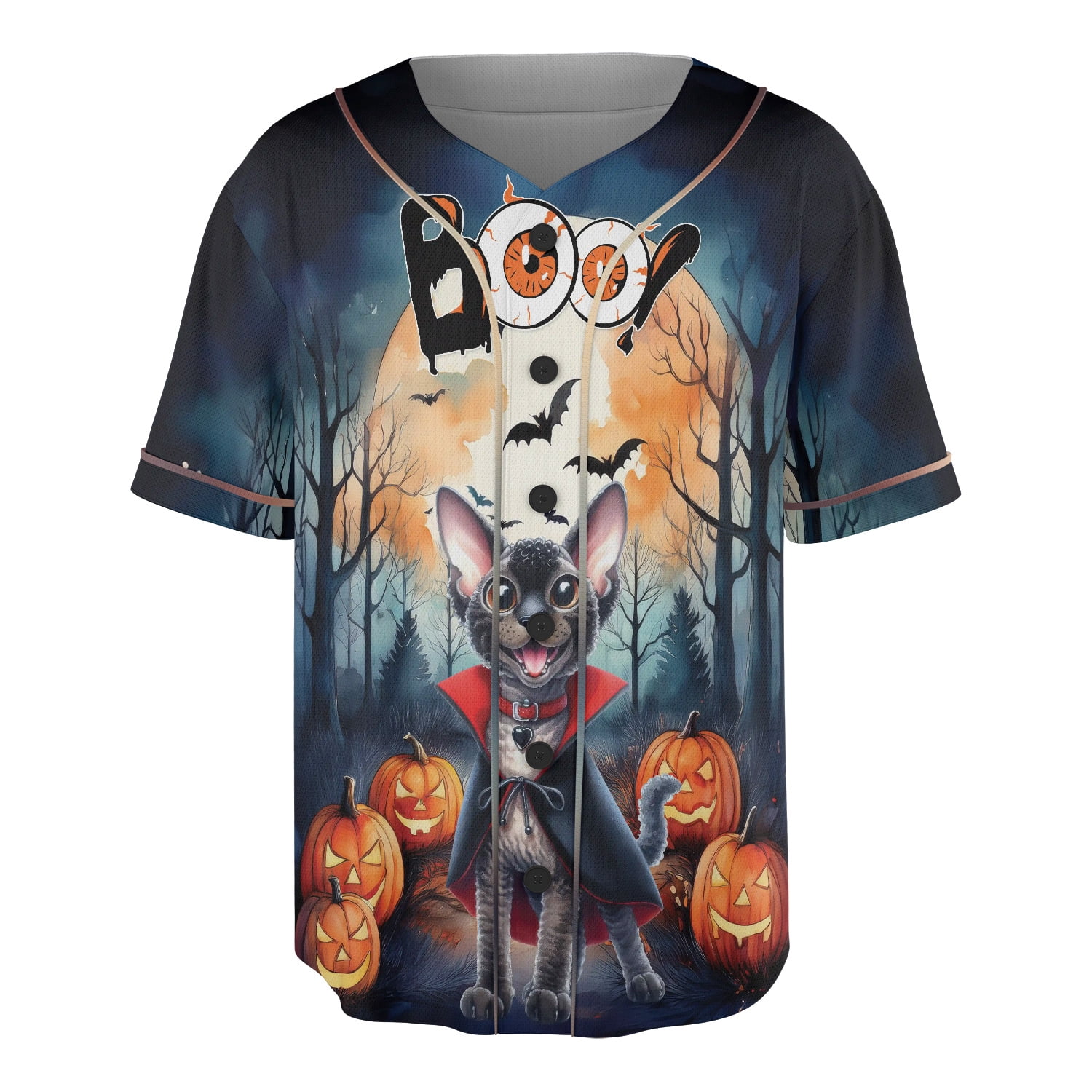 Happy Halloween Vampire Devon Rex BOO with Pumpkins Fun and Spooky All ...