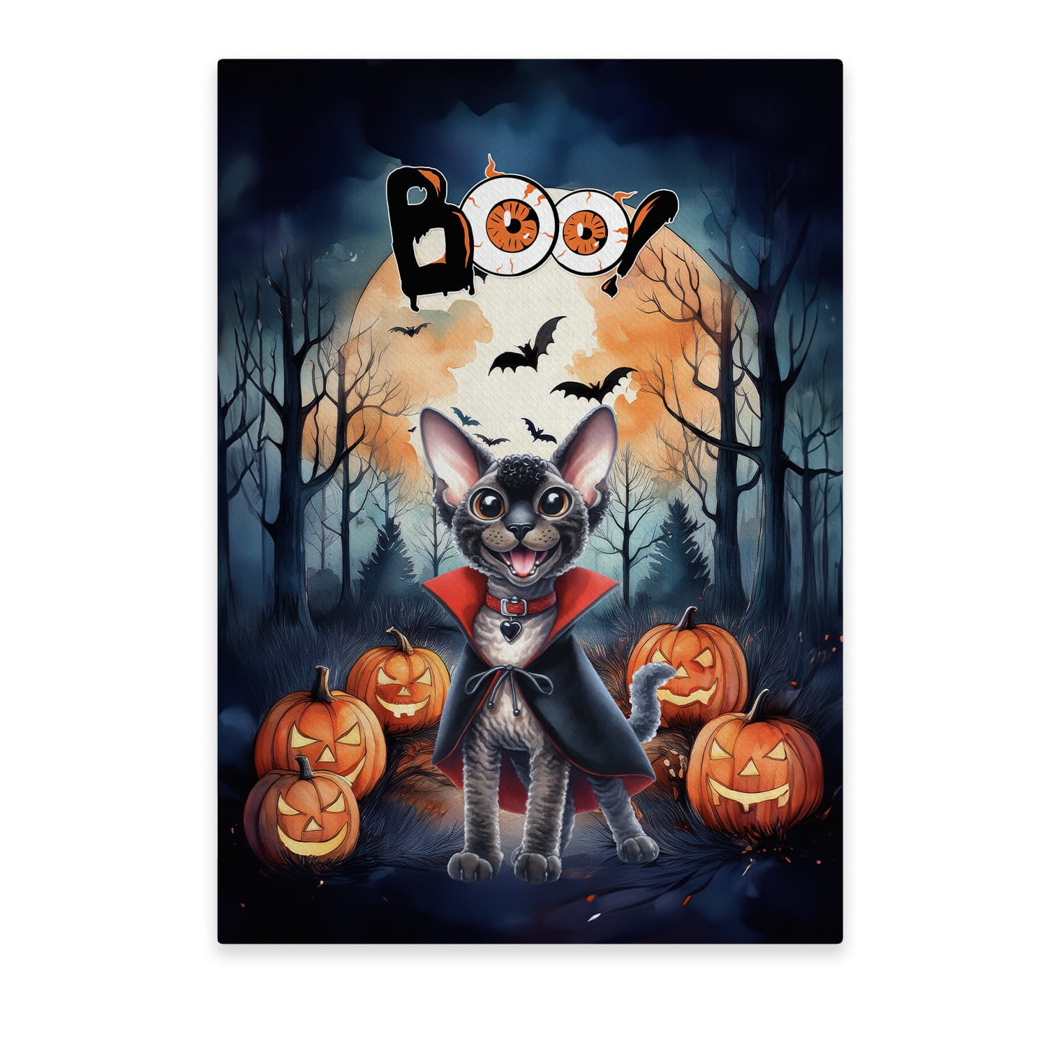 Happy Halloween Vampire Devon Rex BOO with Pumpkins Fun and Spooky ...