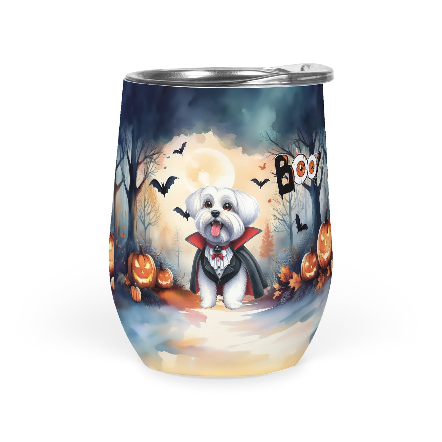 Happy Halloween Vampire Maltese BOO with Pumpkins Fun and Spooky 12oz ...