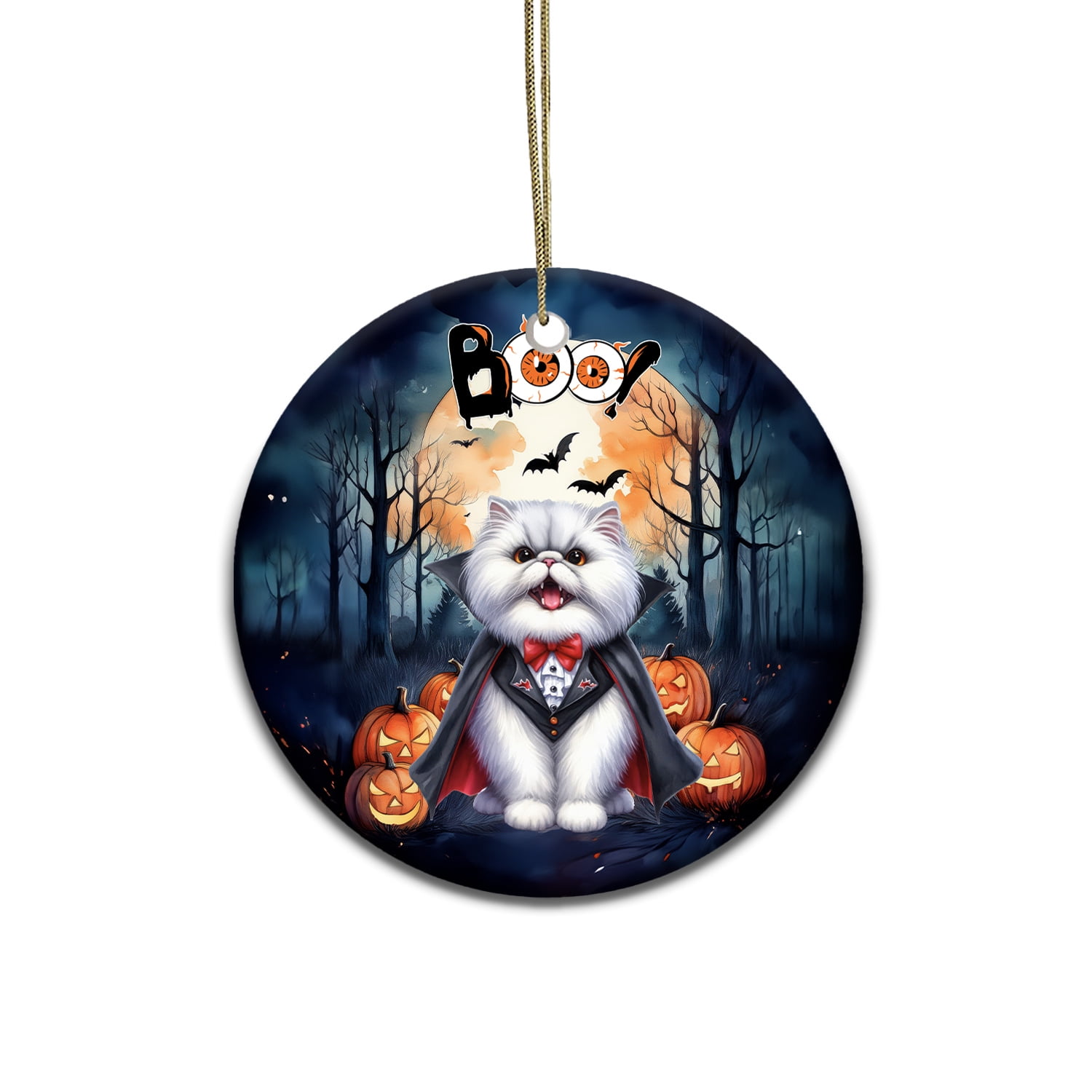 Happy Halloween Vampire Persian BOO with Pumpkins Fun and Spooky Ceramic Round Ornament Cat ...