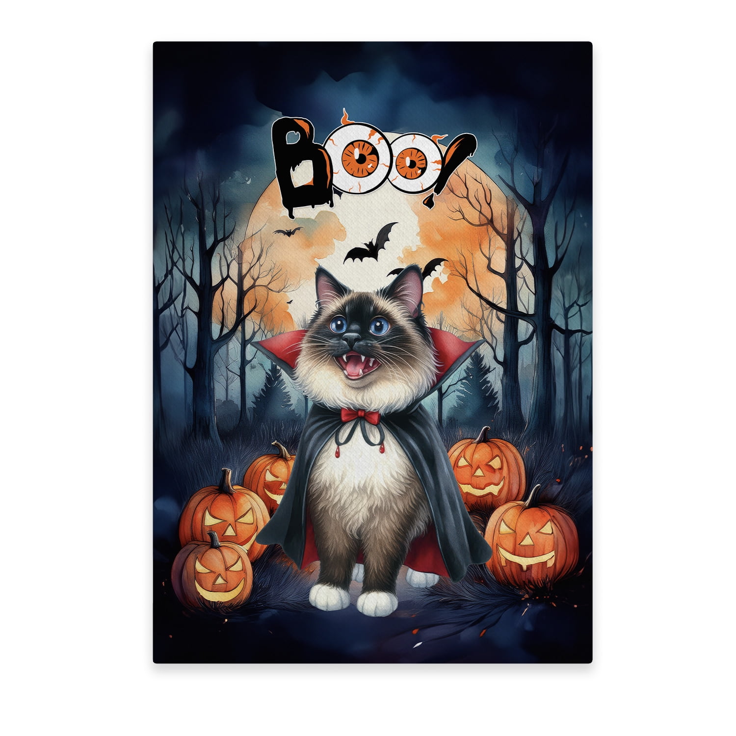 Happy Halloween Vampire Ragdoll BOO with Pumpkins Fun and Spooky Vertical Matte Canvas Poster ...