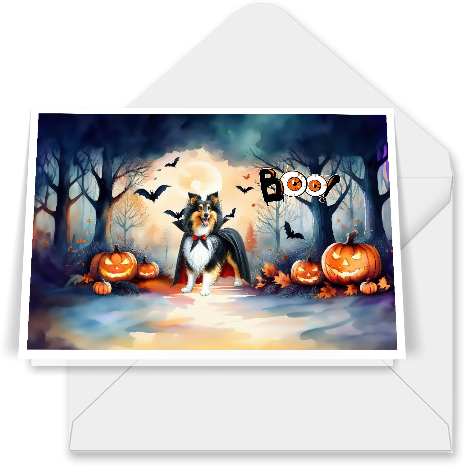 Happy Halloween Vampire Shetland Sheepdog BOO with Pumpkins Fun and ...