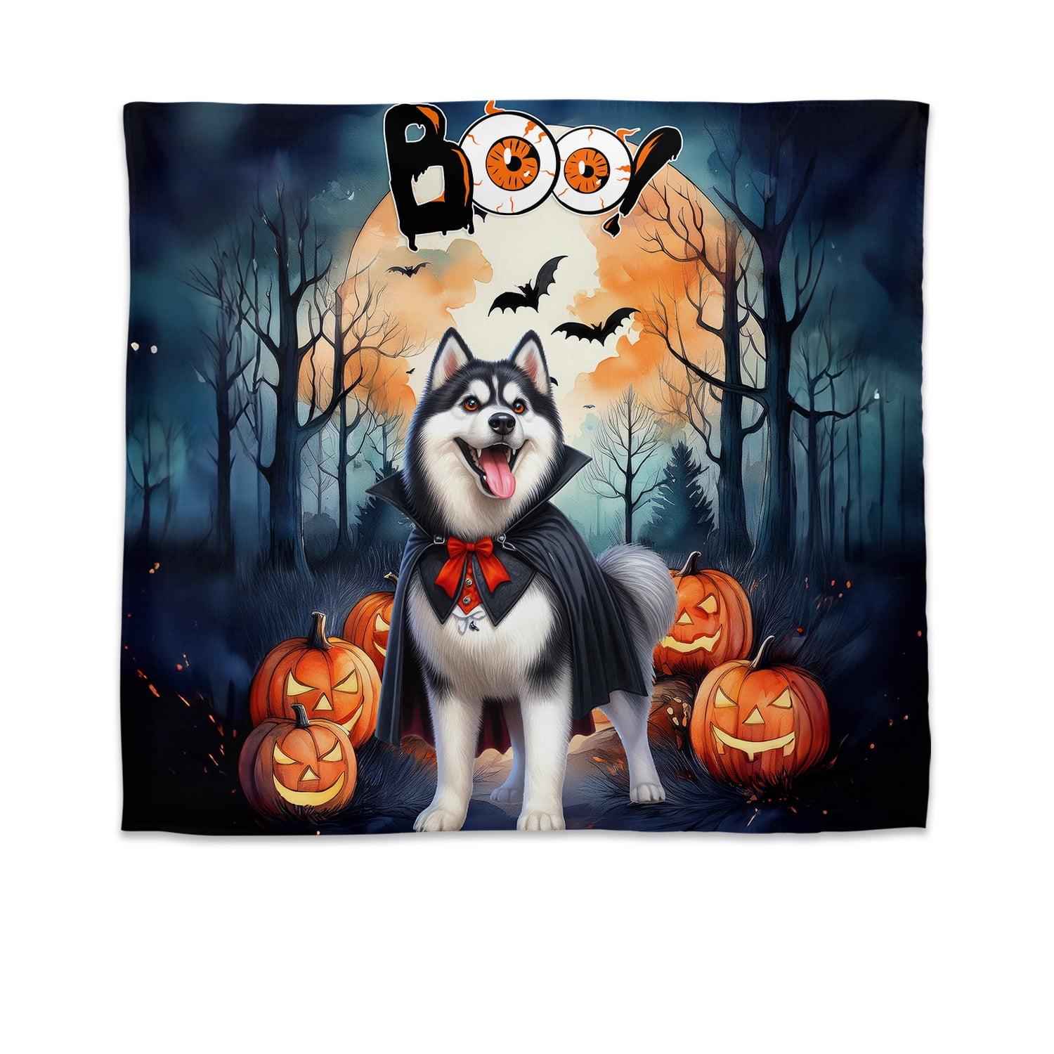 Happy Halloween Vampire Siberian Husky BOO with Pumpkins Fun and Spooky ...