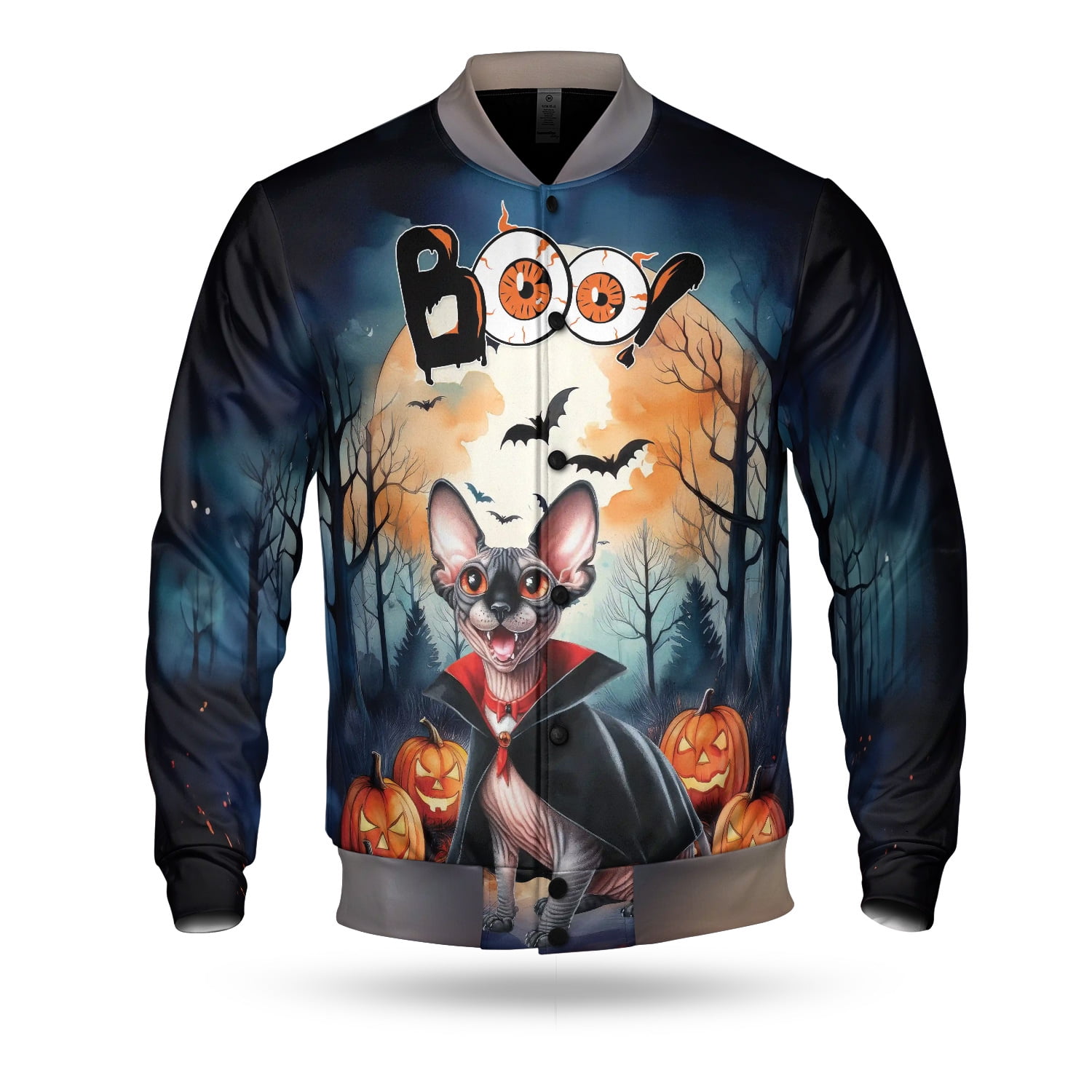 Happy Halloween Vampire Sphynx BOO with Pumpkins Fun and Spooky All Over Print 3D Baseball ...