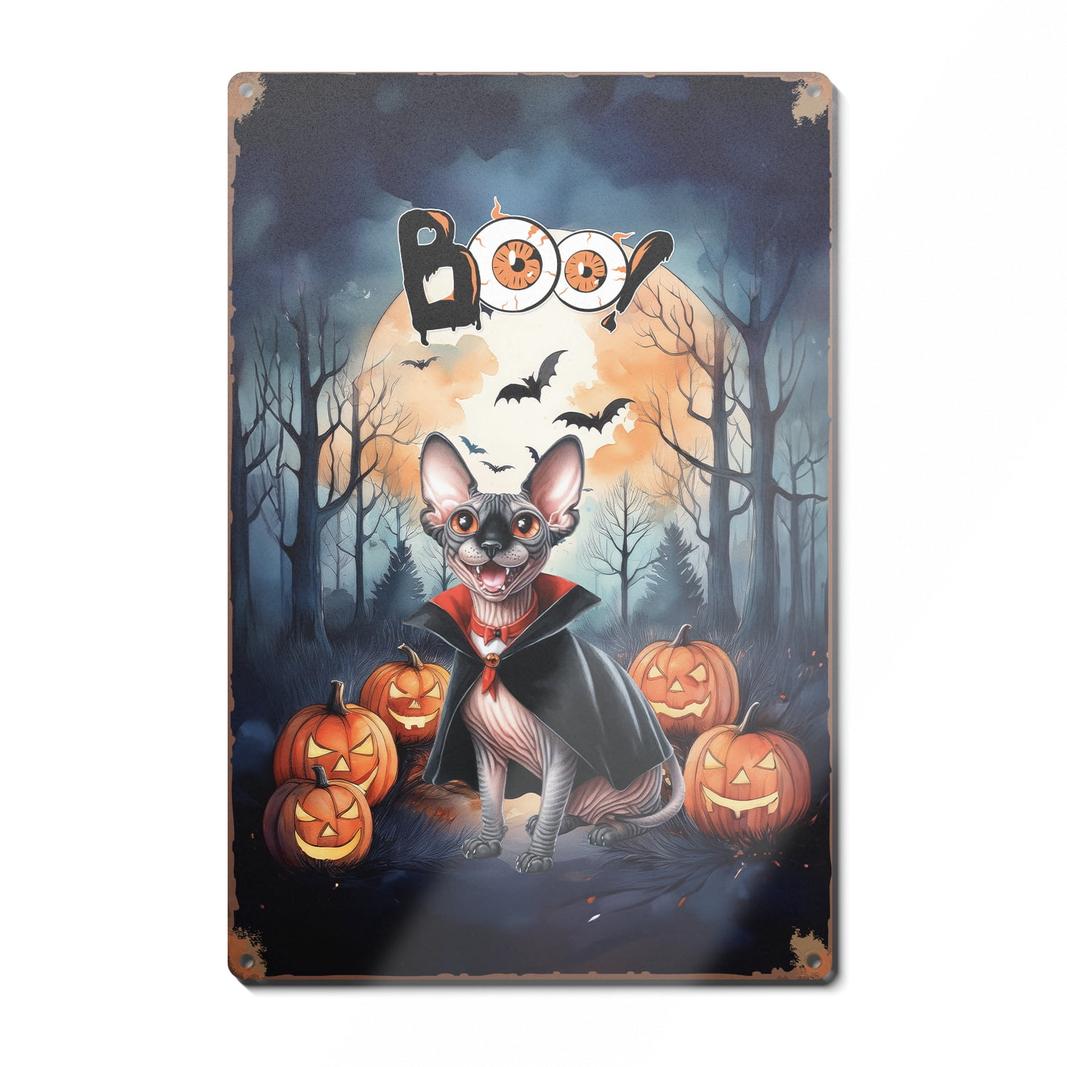 Happy Halloween Vampire Sphynx BOO with Pumpkins Fun and Spooky ...