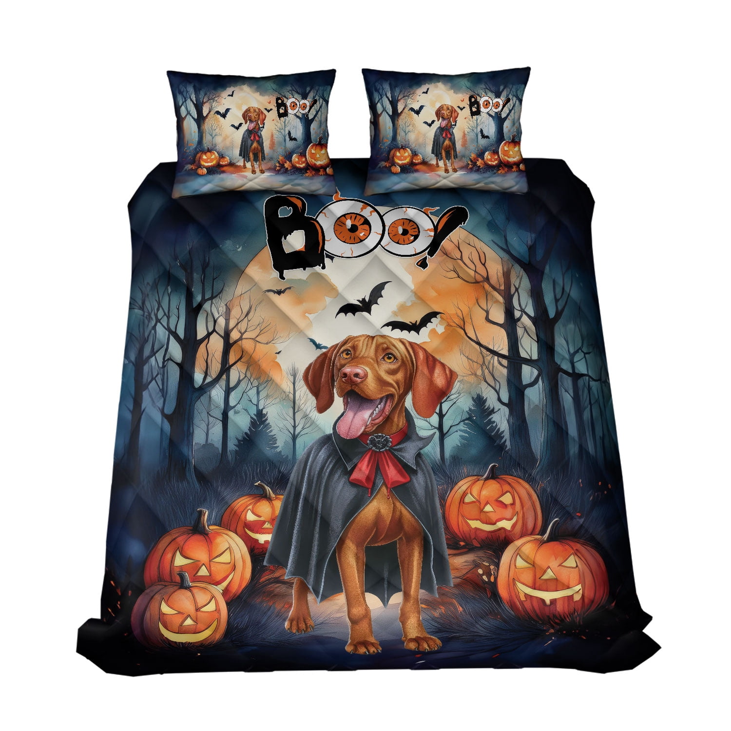 Happy Halloween Vampire Vizsla BOO with Pumpkins Fun and Spooky Quilt ...