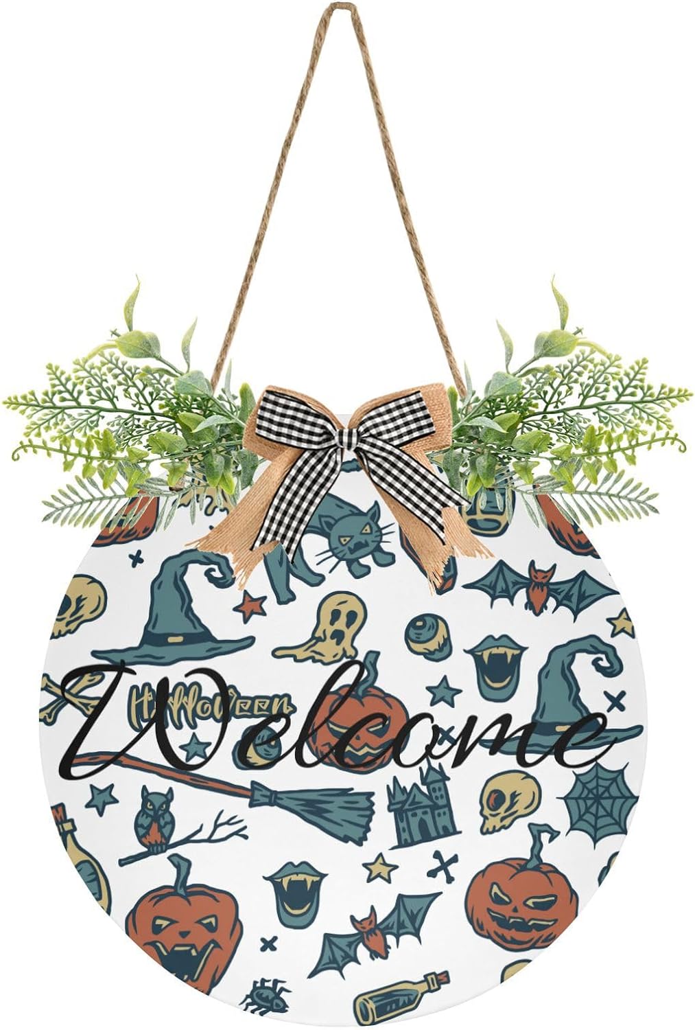 Happy Halloween Welcome Sign Front Door Round Wall Door Sign with ...