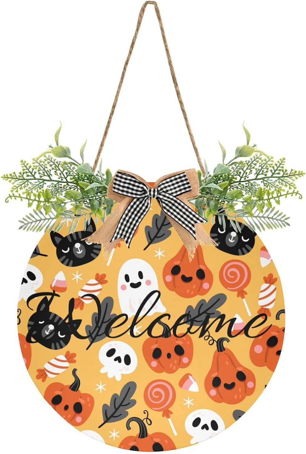 Happy Halloween Welcome Sign Front Door Round Wall Door Sign with ...