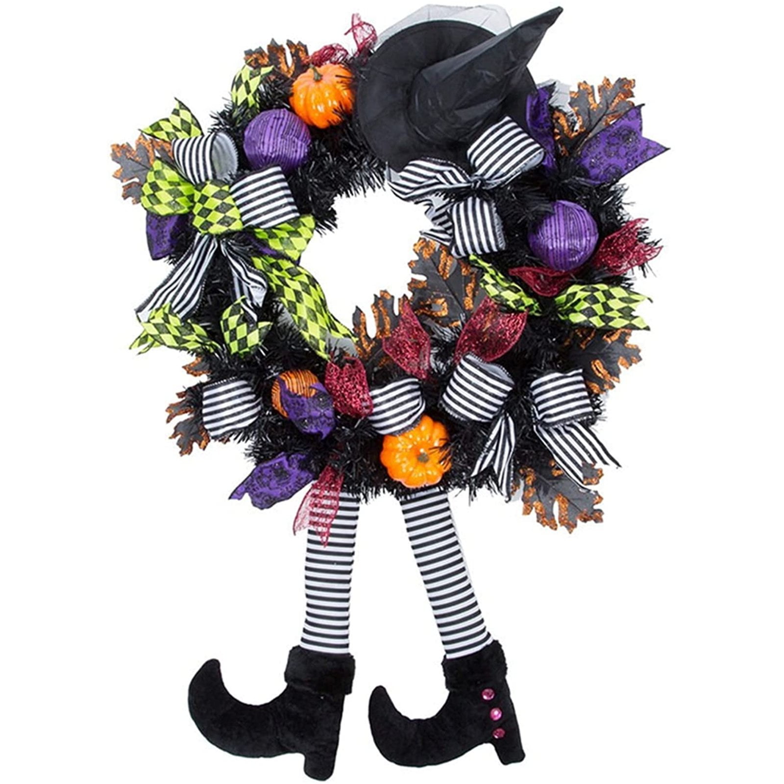 Joybuy 24Inch Halloween Wreath with Witch Hat, Legs & Pumpkins ...