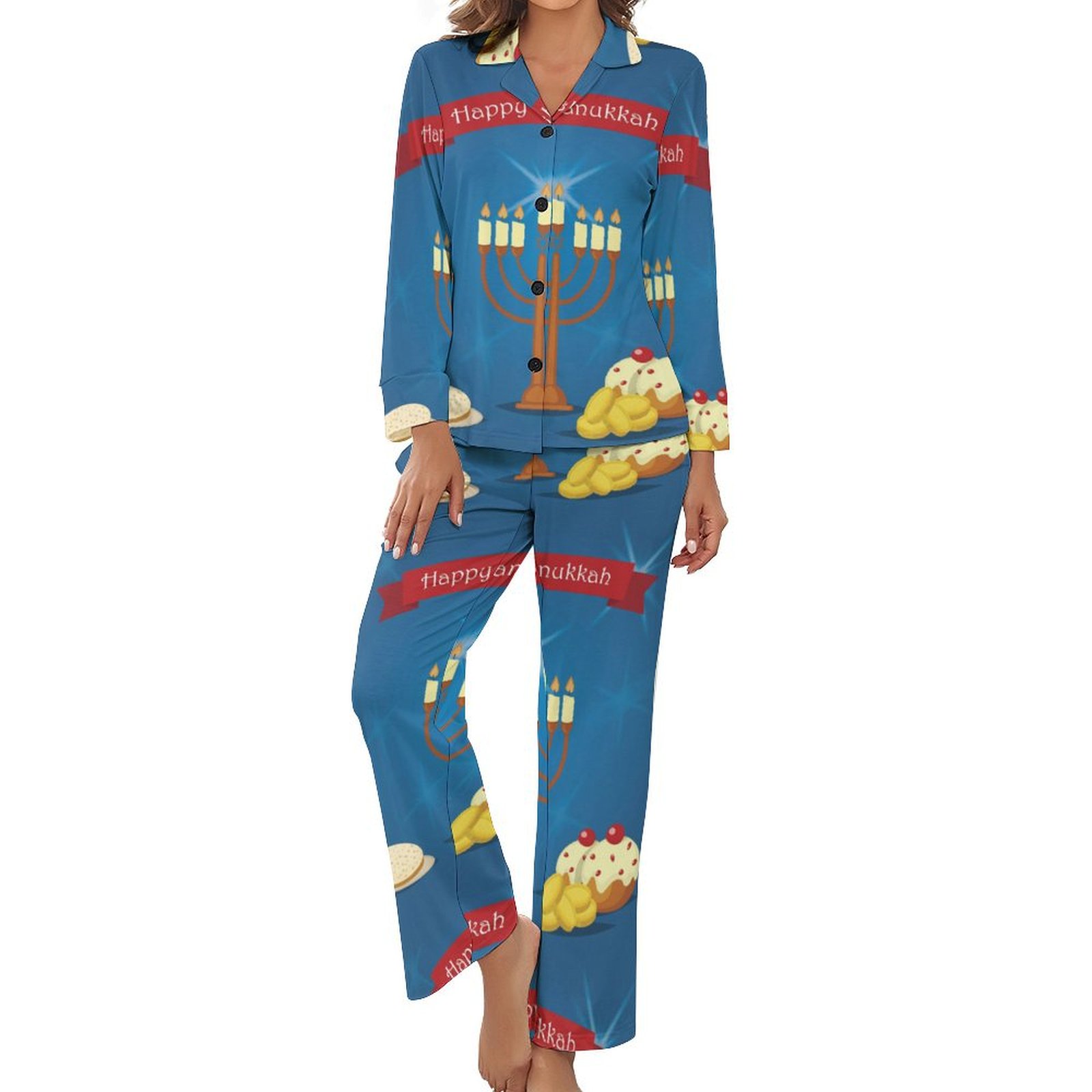 Happy Han-ukkah Je-wi-sh Chanukah Holiday Womens Pyjamas Set Long ...
