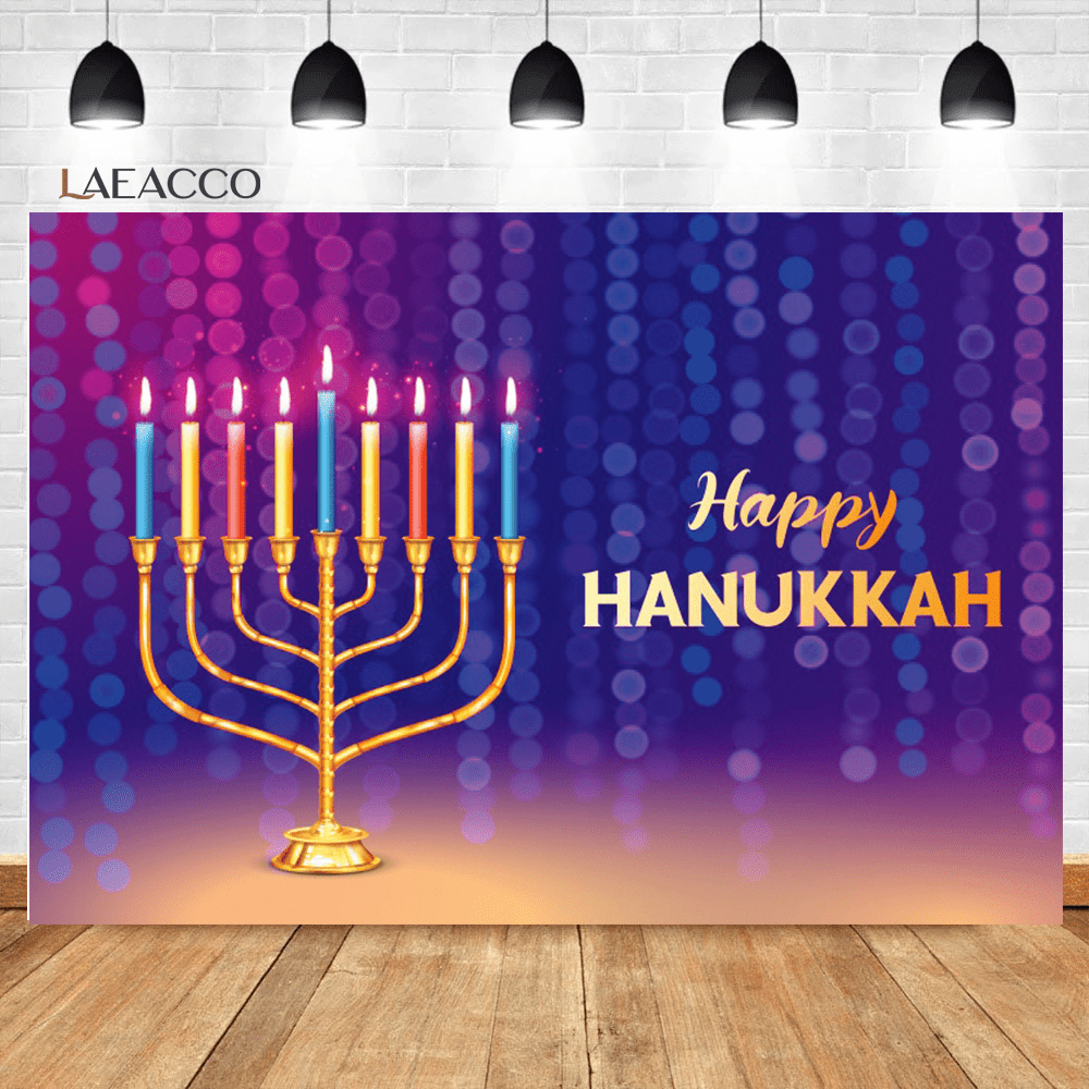 Happy Hanukkah Backgrounds Golden Candlestick Colored Candles Baby ...