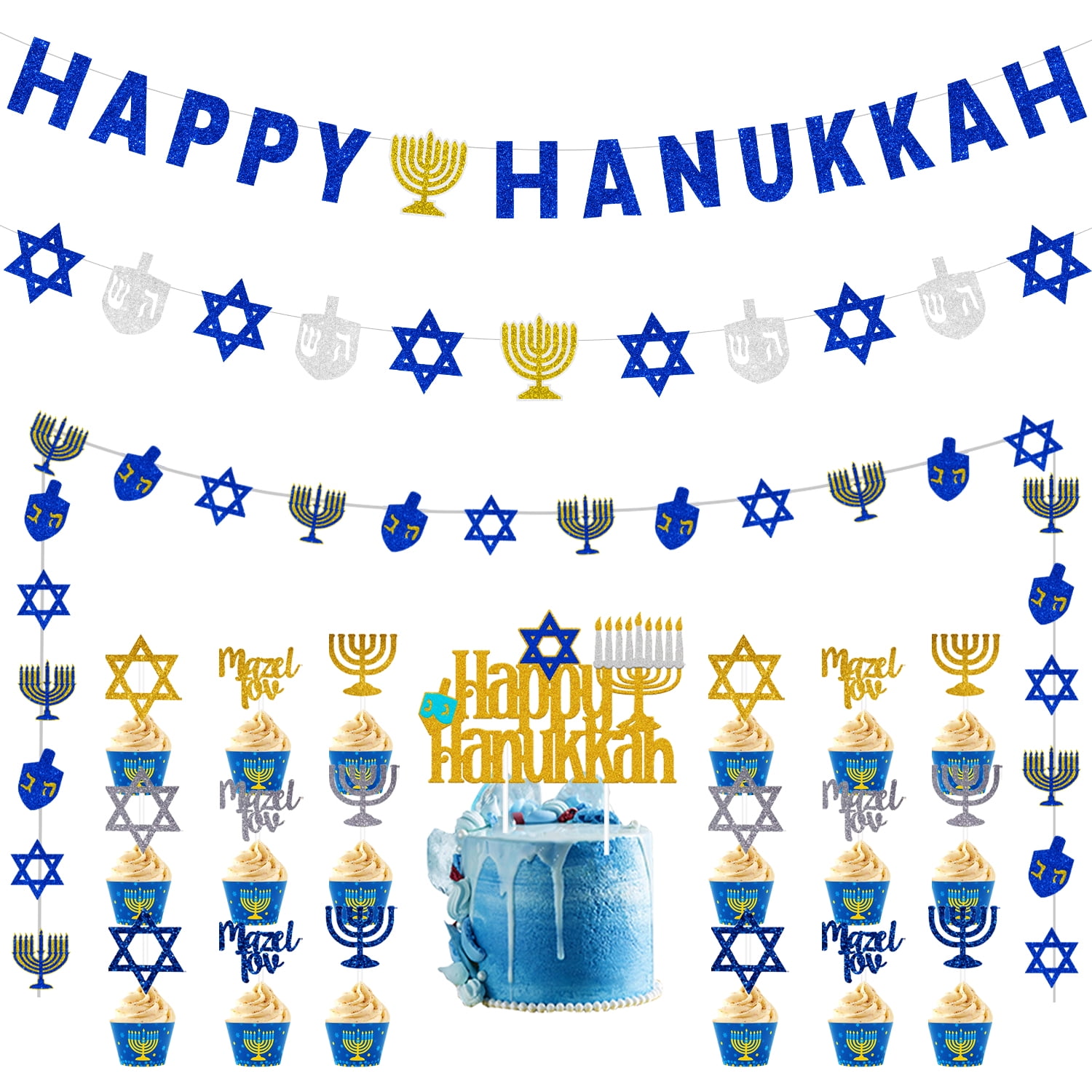 Happy Hanukkah Banner, Chanukah Holiday Party Cake Decorating Kit ...