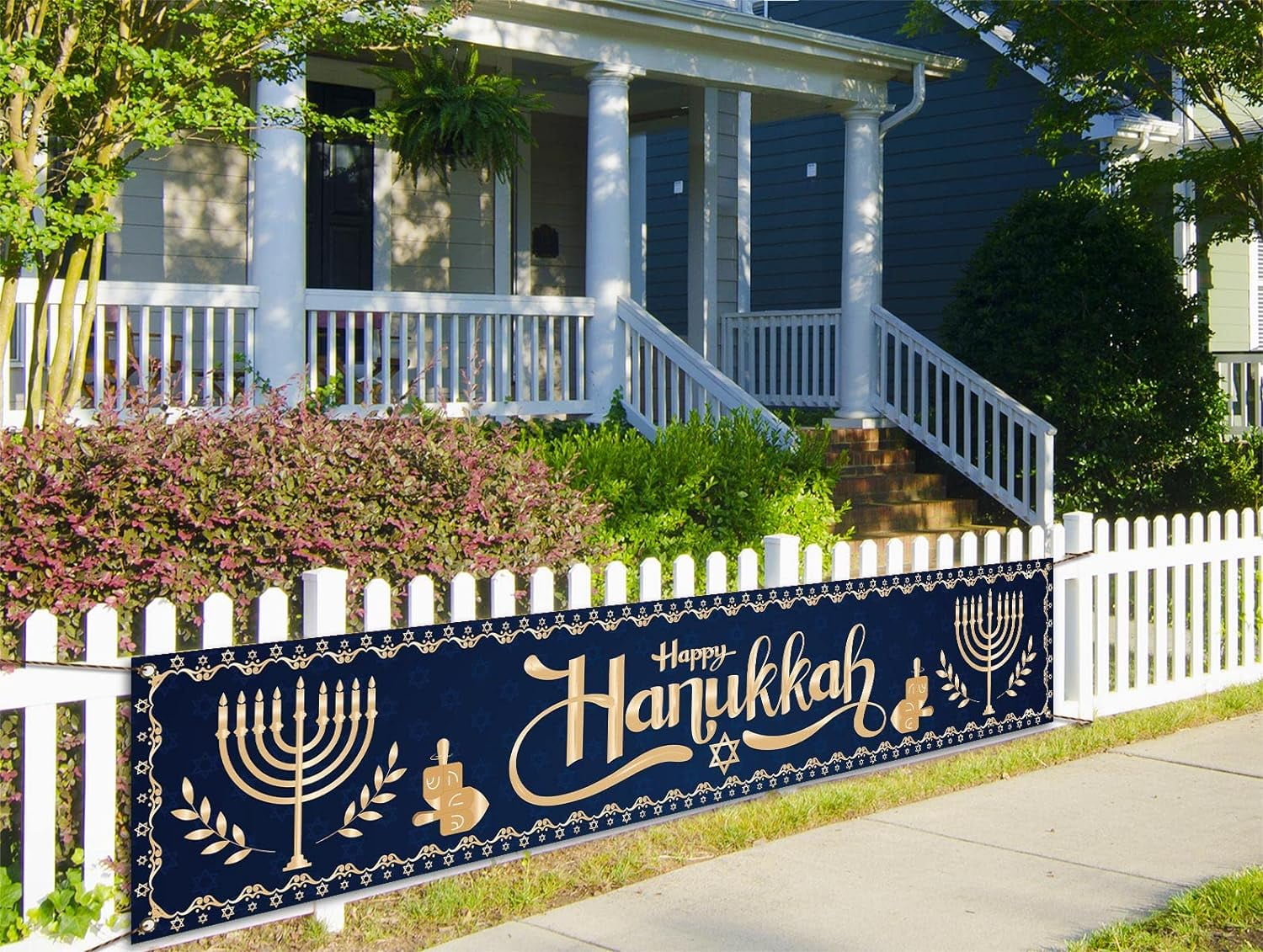 Happy Hanukkah Banner Jewish Chanukah MNorah Yard Sign Holiday Welcome ...