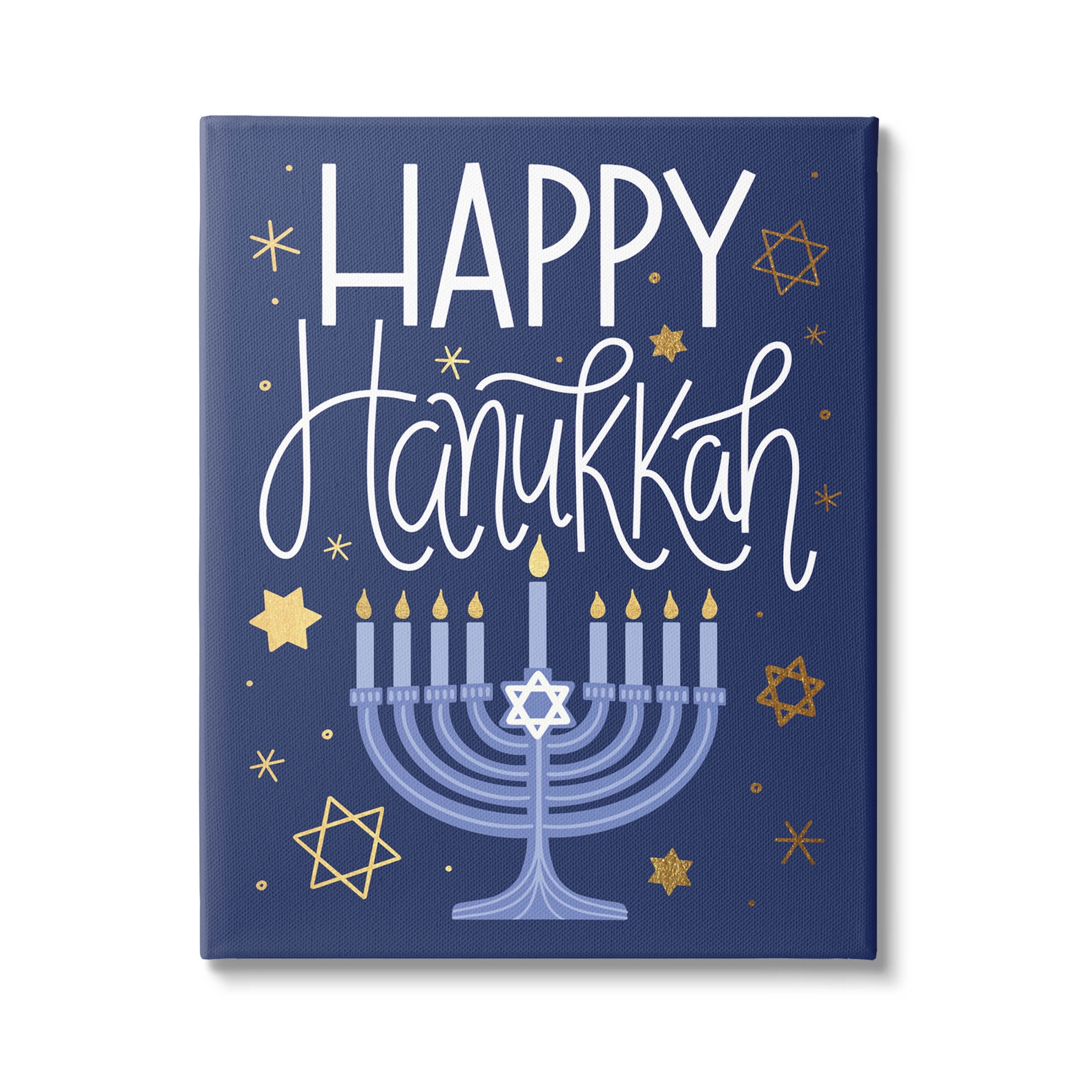 Happy Hanukkah Blue Menorah Pattern Holiday Graphic Art Gallery Wrapped ...